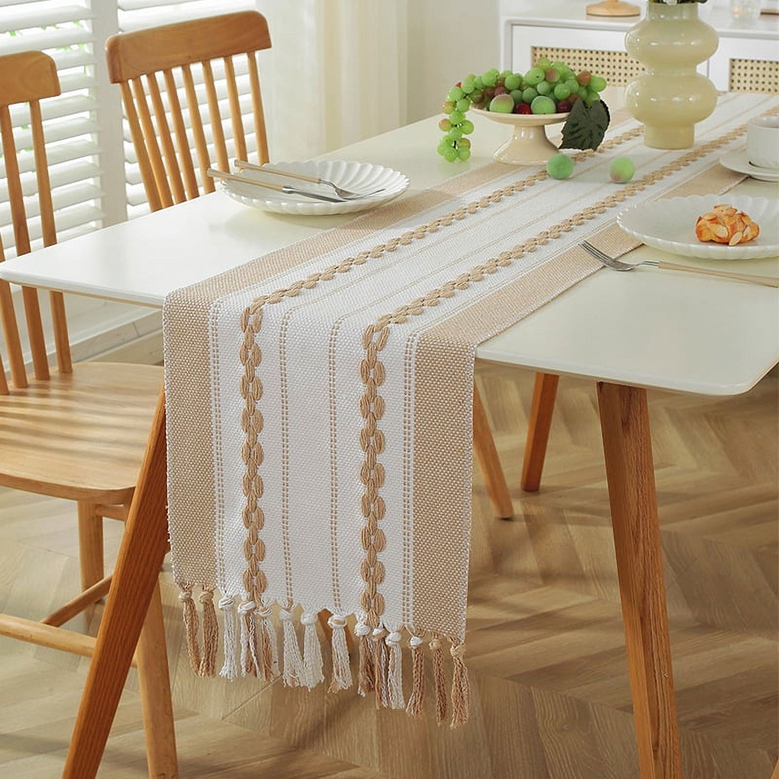 Striped Boho Table Runner with Tassels Long Macrame Woven Table Runners ...