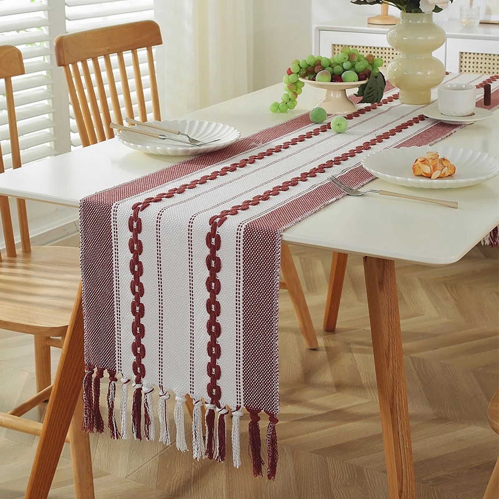 Striped Boho Table Runner with Tassels Long Macrame Woven Table Runners ...