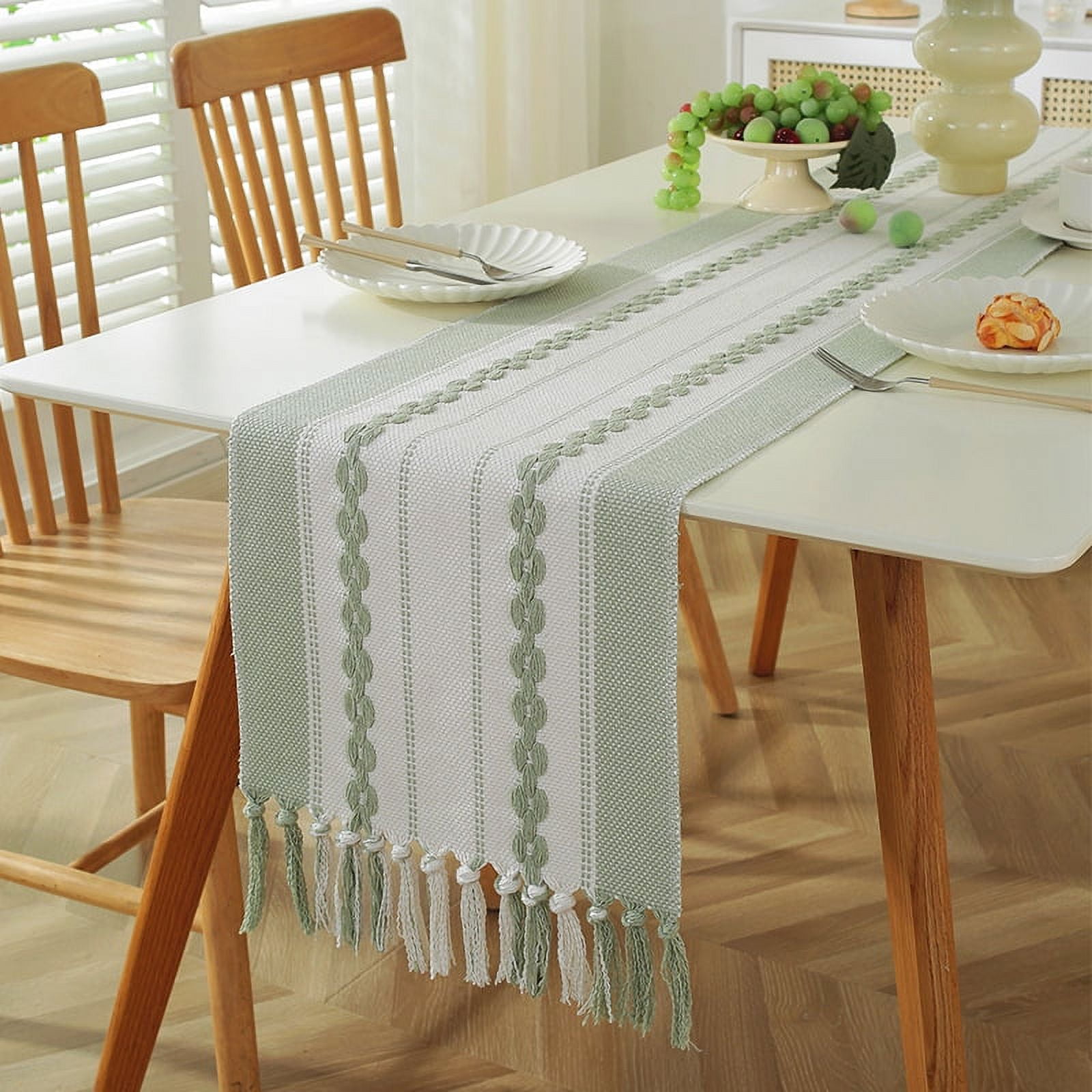 Striped Boho Table Runner with Tassels Long Macrame Woven Table Runners ...