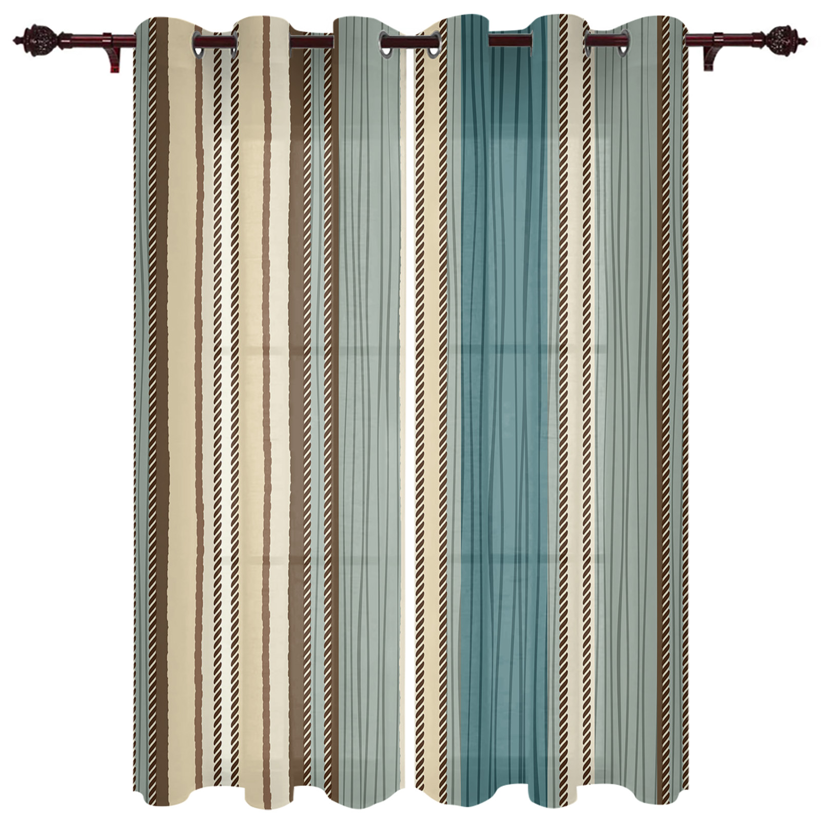 Striped Boho Teal Modern Window Curtains for Living Room Luxury Bedroom ...