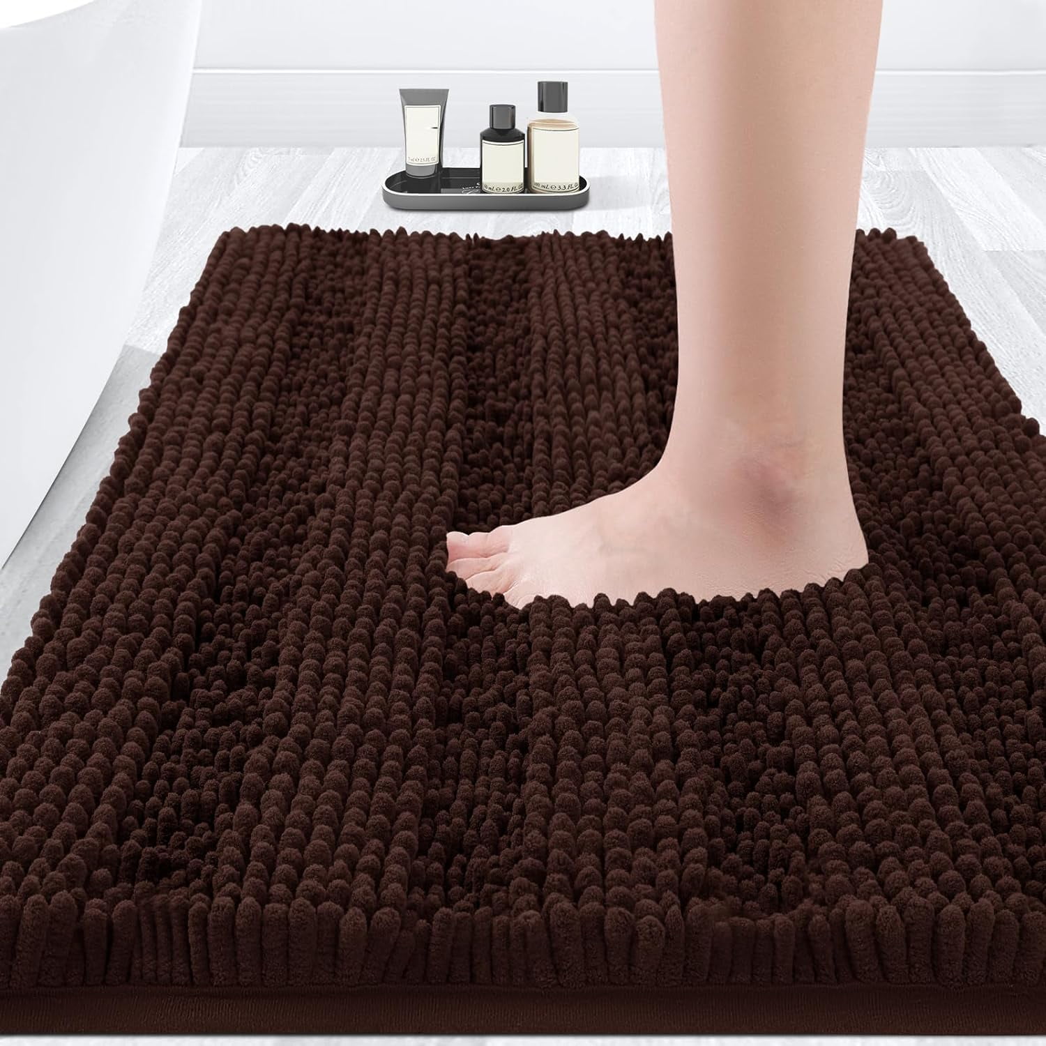 Striped Brown Bathroom Rug Mat 20"x32" Ultra Soft, Non Slip Chenille ...