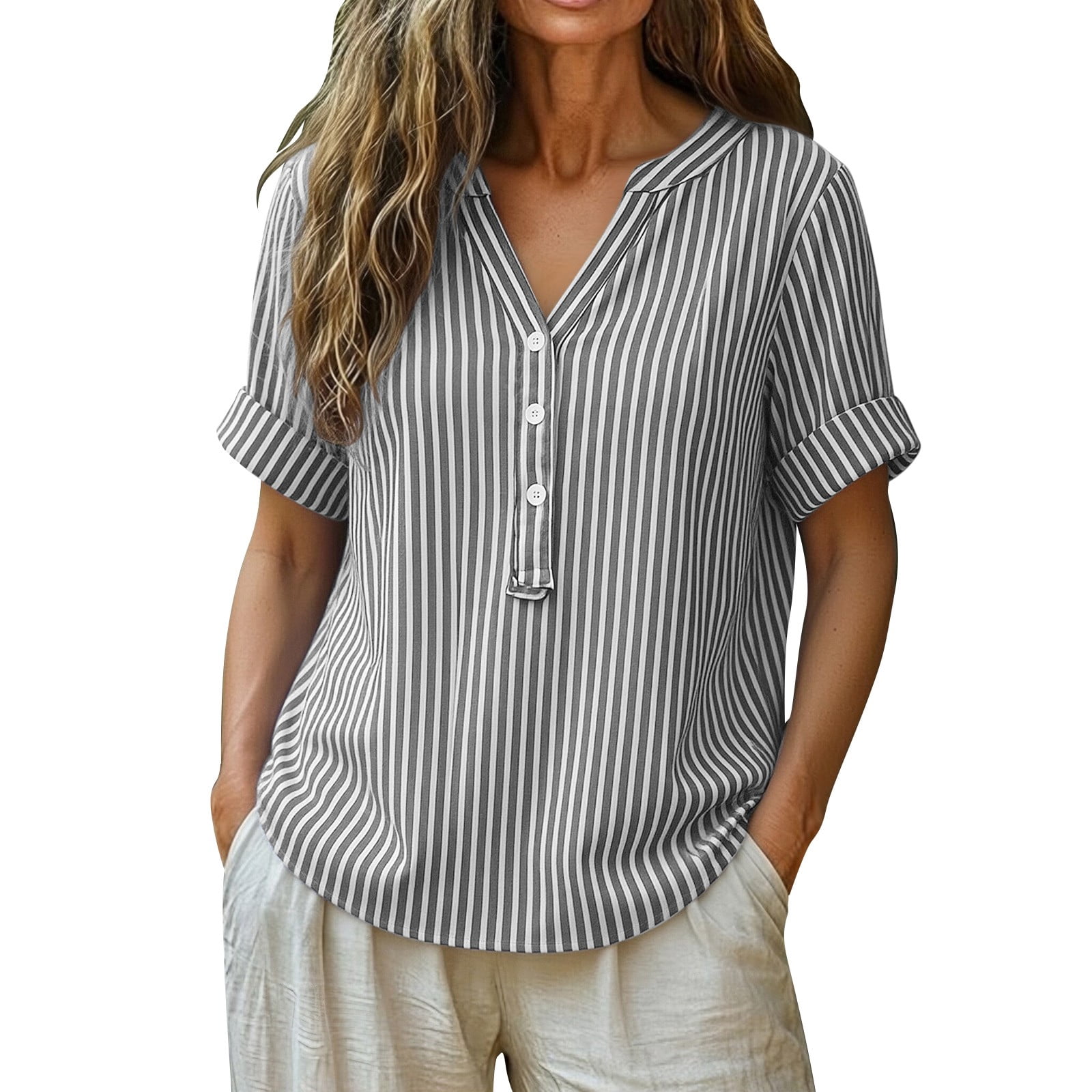 Striped Button Down Shirts for Women Business Casual Blouses 2026 ...