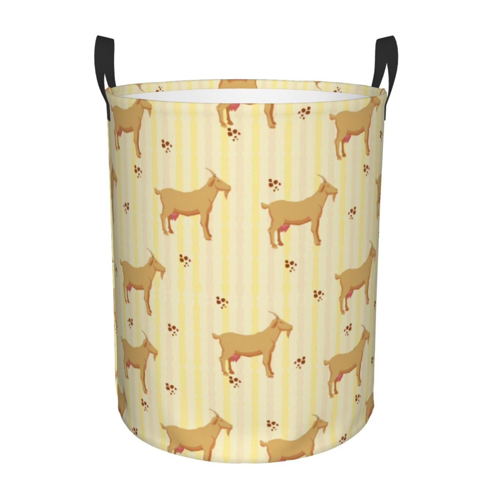 Striped Cartoon Cute Goat Yellow Round Laundry Basket, Laundry Hamper ...