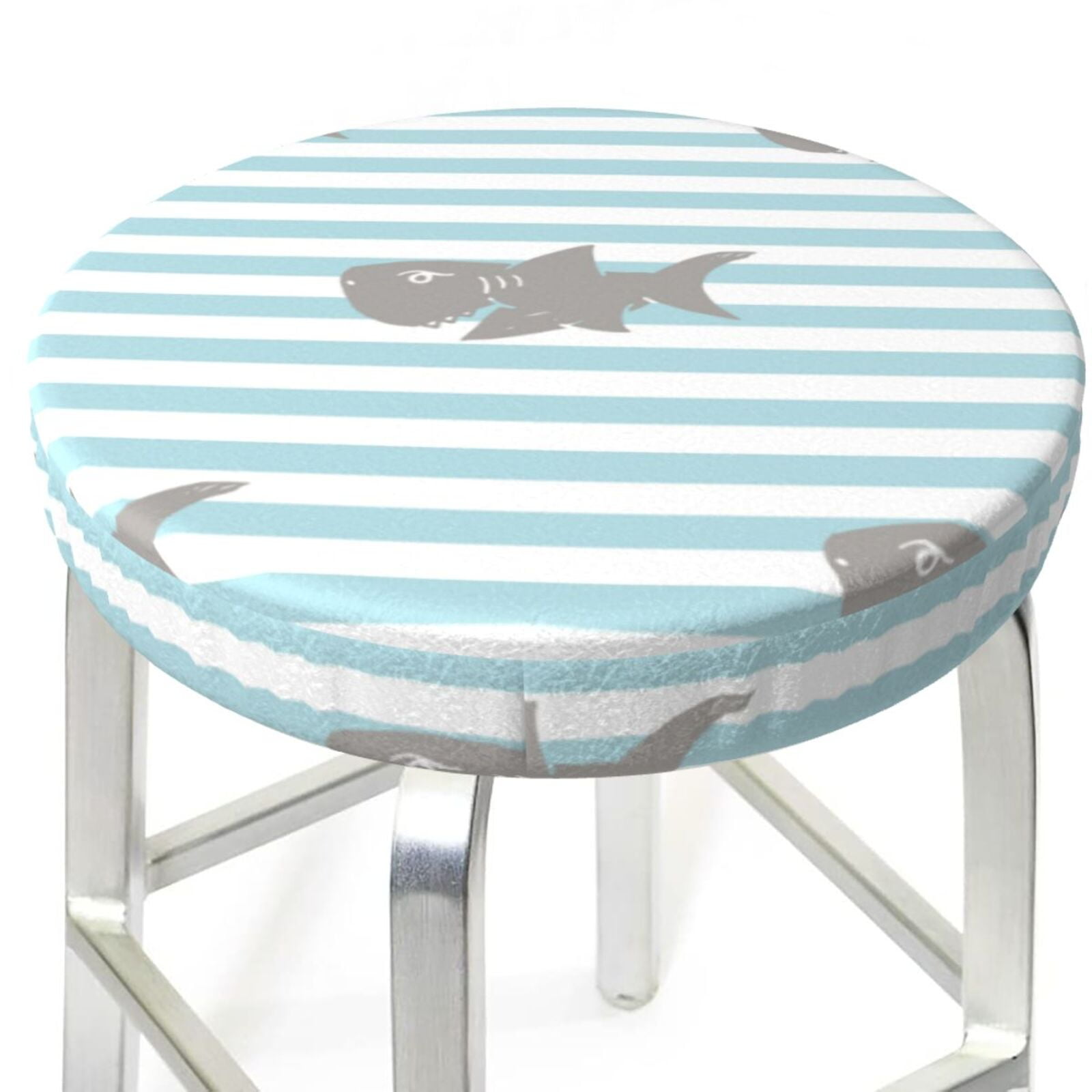 Striped Cartoon Cute Shark Bar Stool Covers - Stretch Round Seat Covers ...