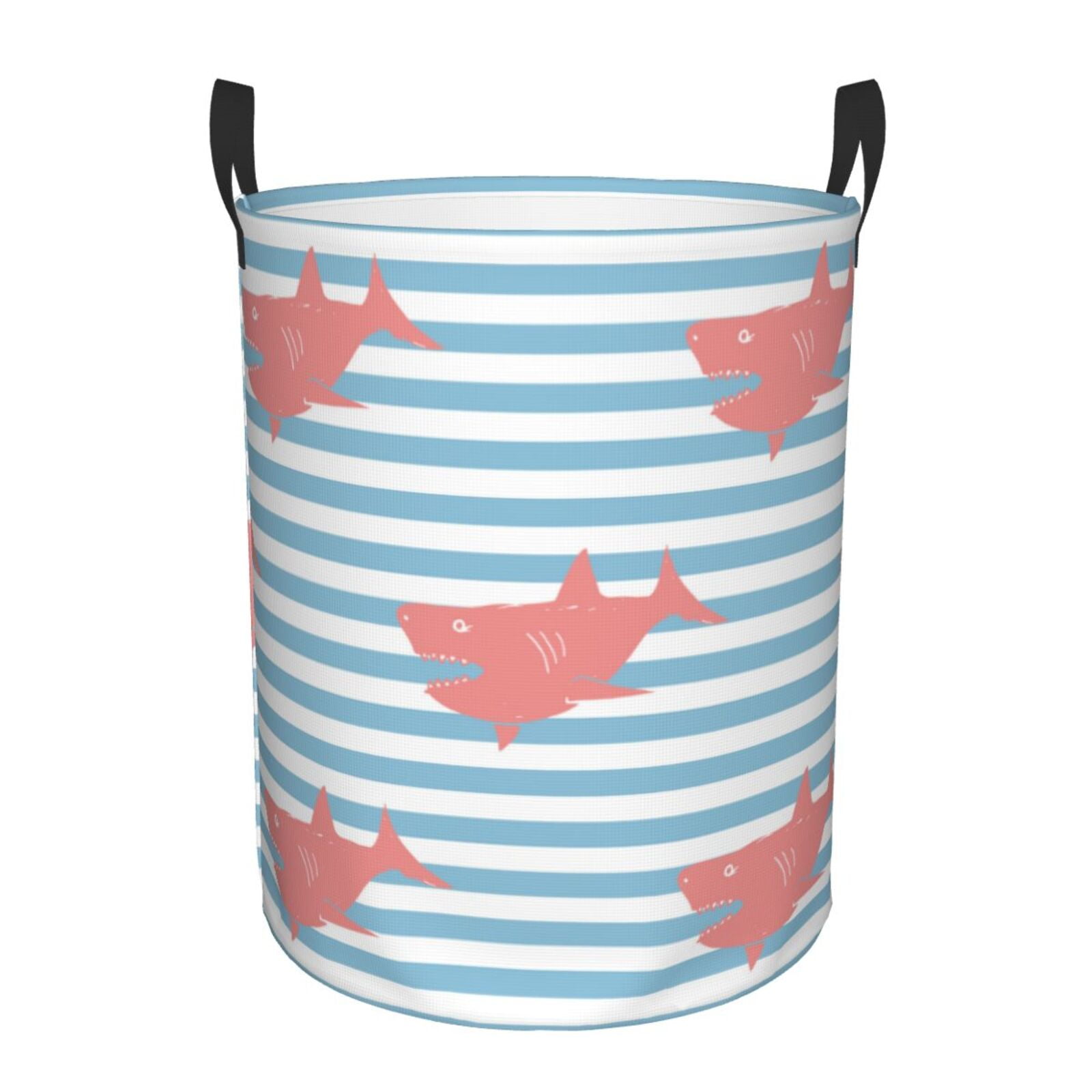 Striped Cool Shark Rose Red Laundry Basket, Laundry Hamper Waterproof ...