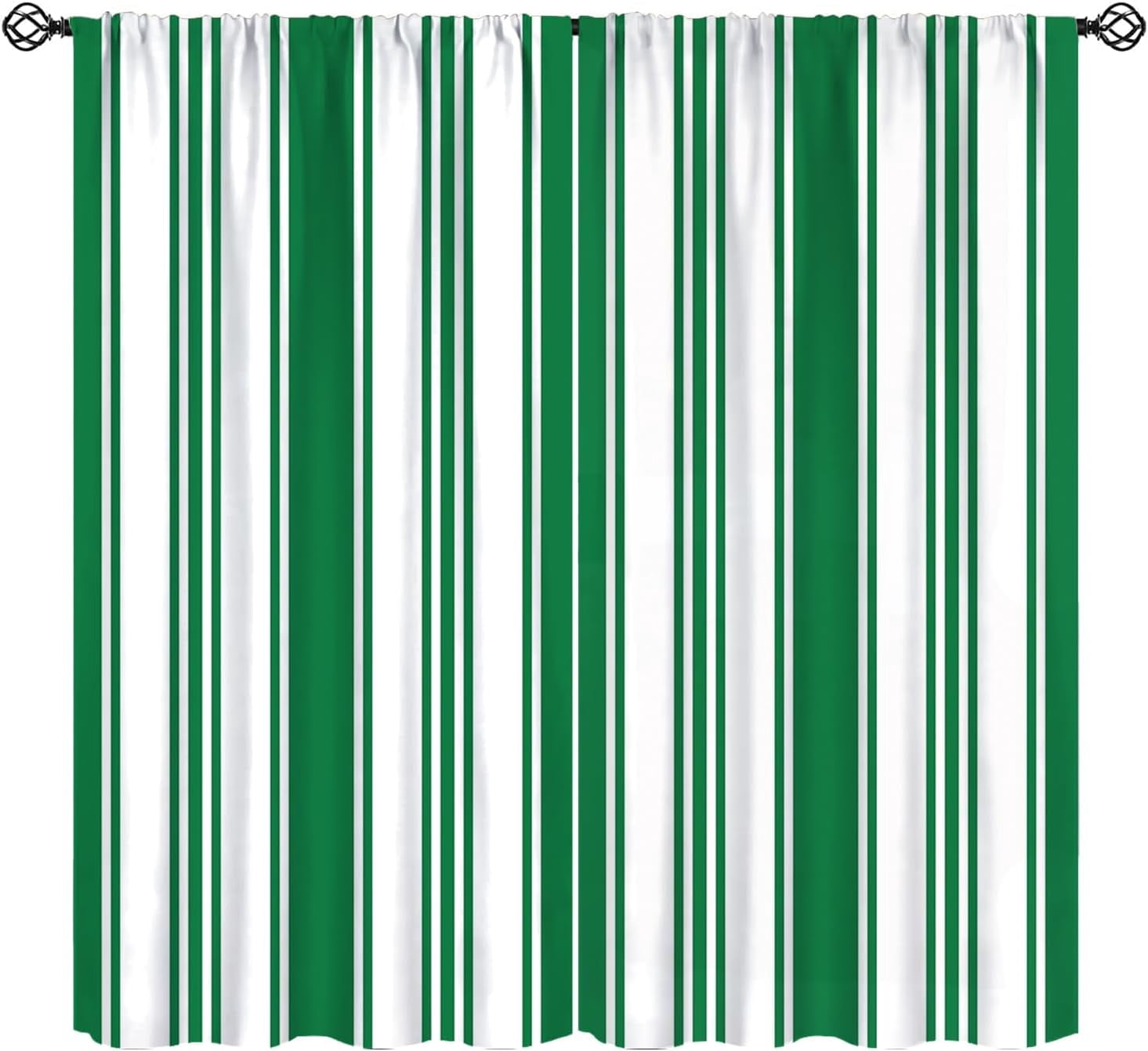 Striped Curtain, Vertical Retro Green White Cane Stripes Window ...