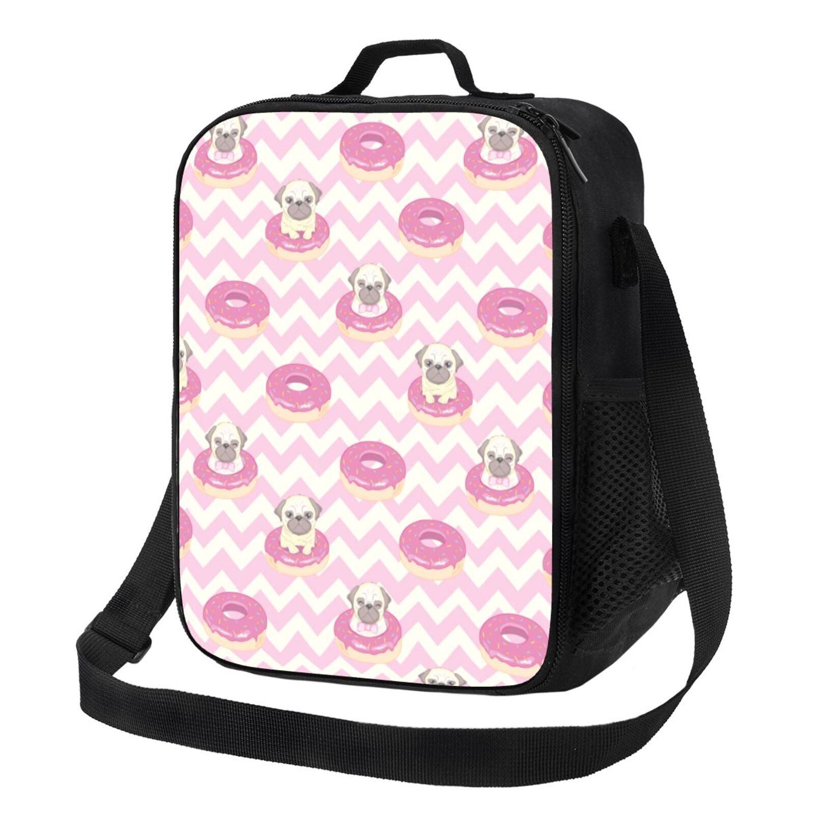 Striped Cute French Bulldog Donuts Lunch Box for Women Men, Insulated ...