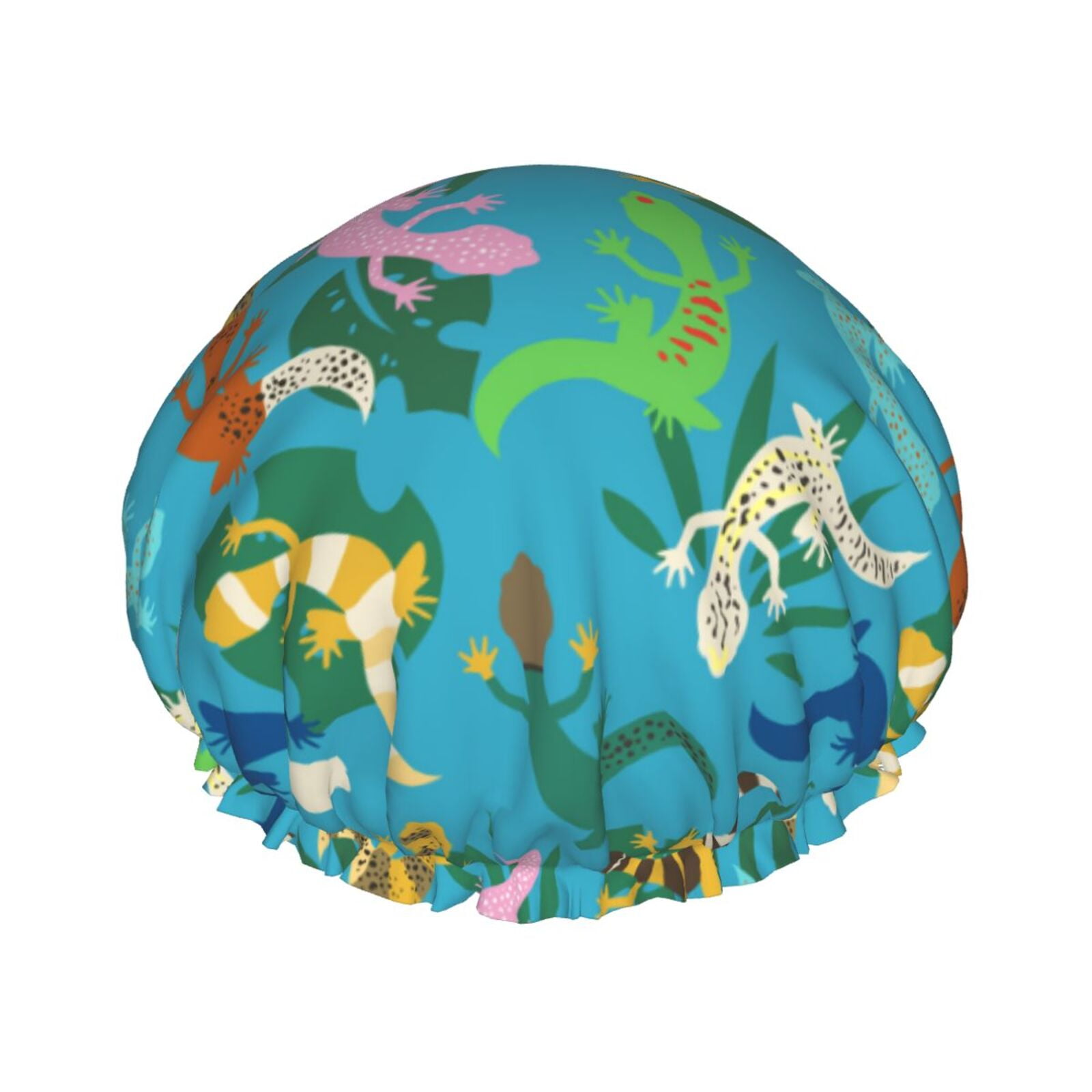 Striped Cute Lizard Gecko Plant_B Shower Cap for Women, Double ...