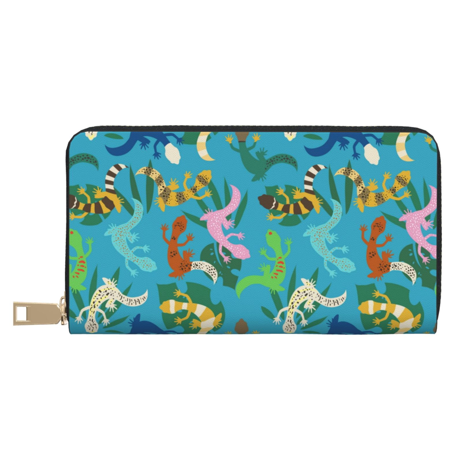 Striped Cute Lizard Gecko Plant_B Wallet Women, Leather Bifold Multi ...