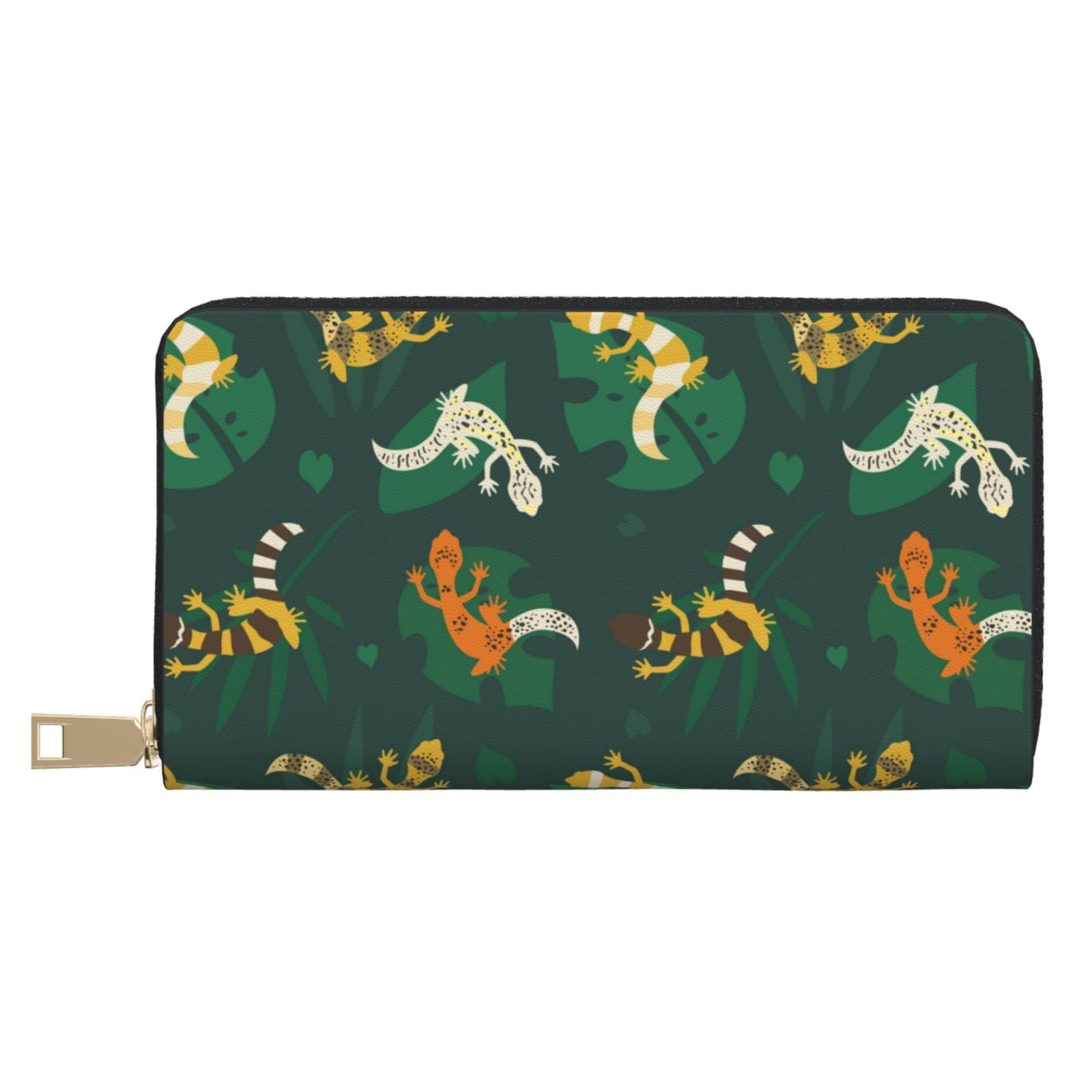 Striped Cute Lizard Gecko Plant Wallet Women, Leather Bifold Multi Card ...