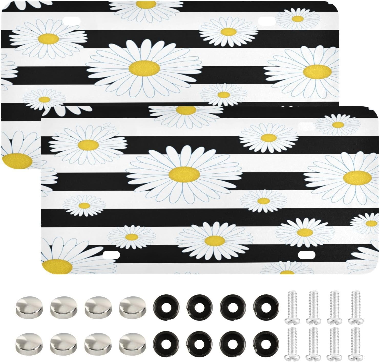 Striped Daisies License Plates Front License Plate Covers Metal Car Tag ...