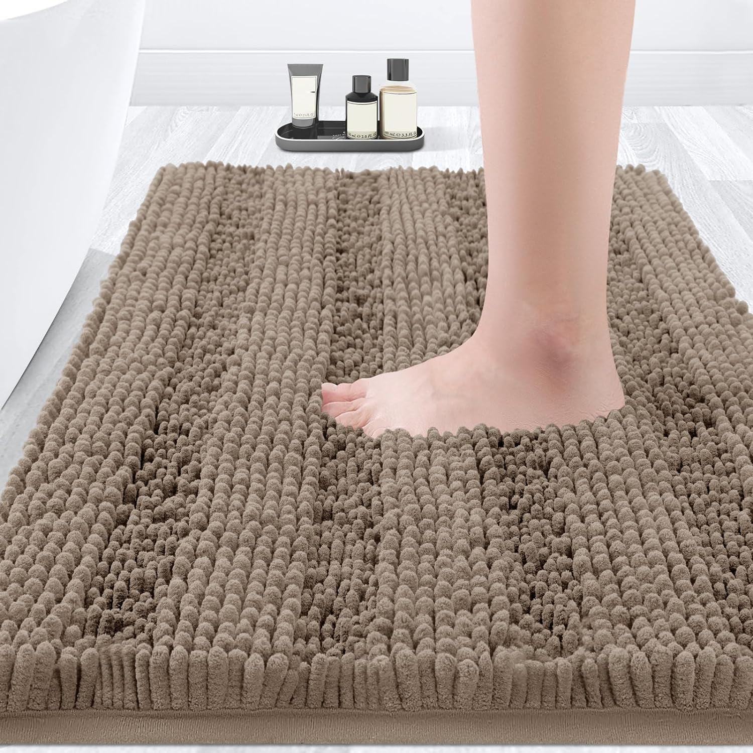 Striped Dark Beige Bathroom Rug Mat 24"x44" Ultra Soft, Non Slip ...