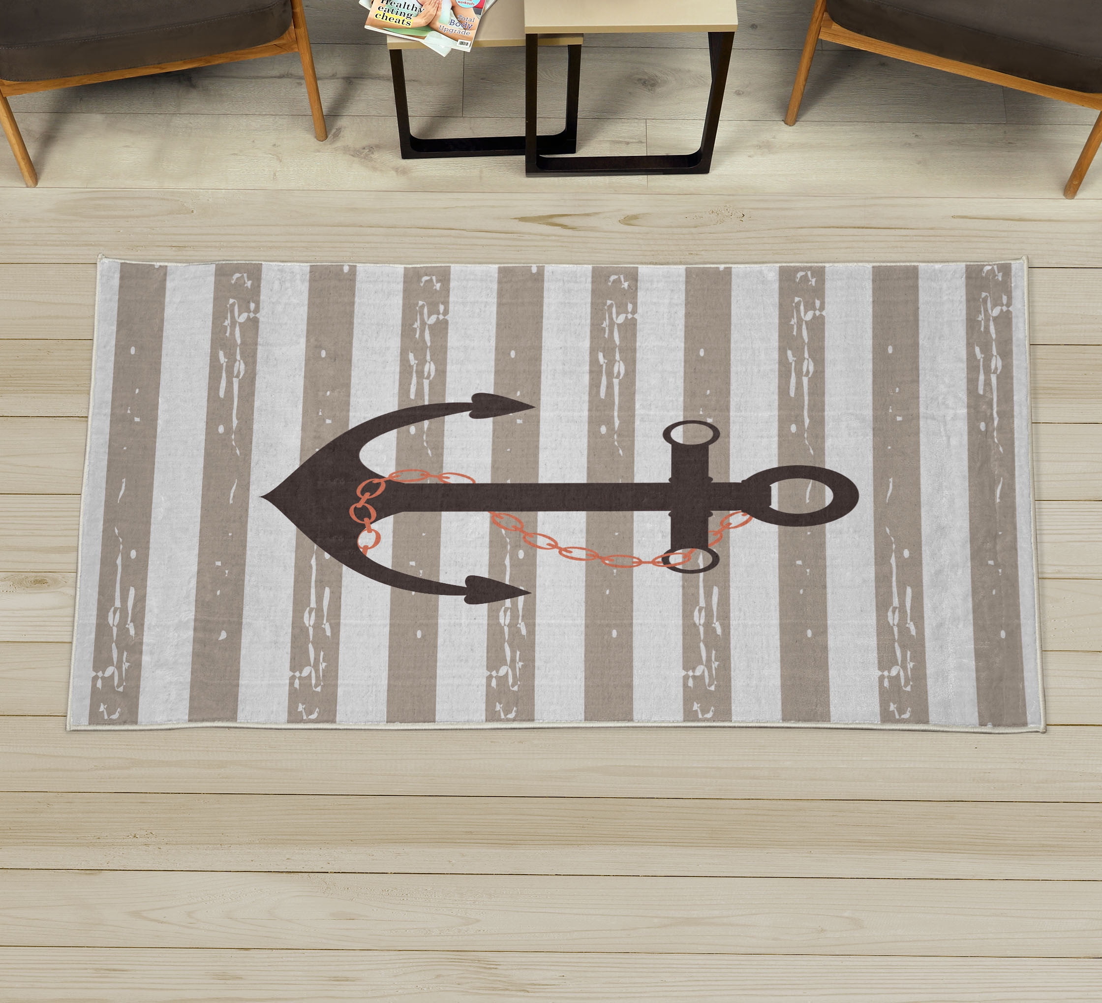 Striped Decorative Rug, Ship Anchor Chain Marine Life Inspired Lines ...