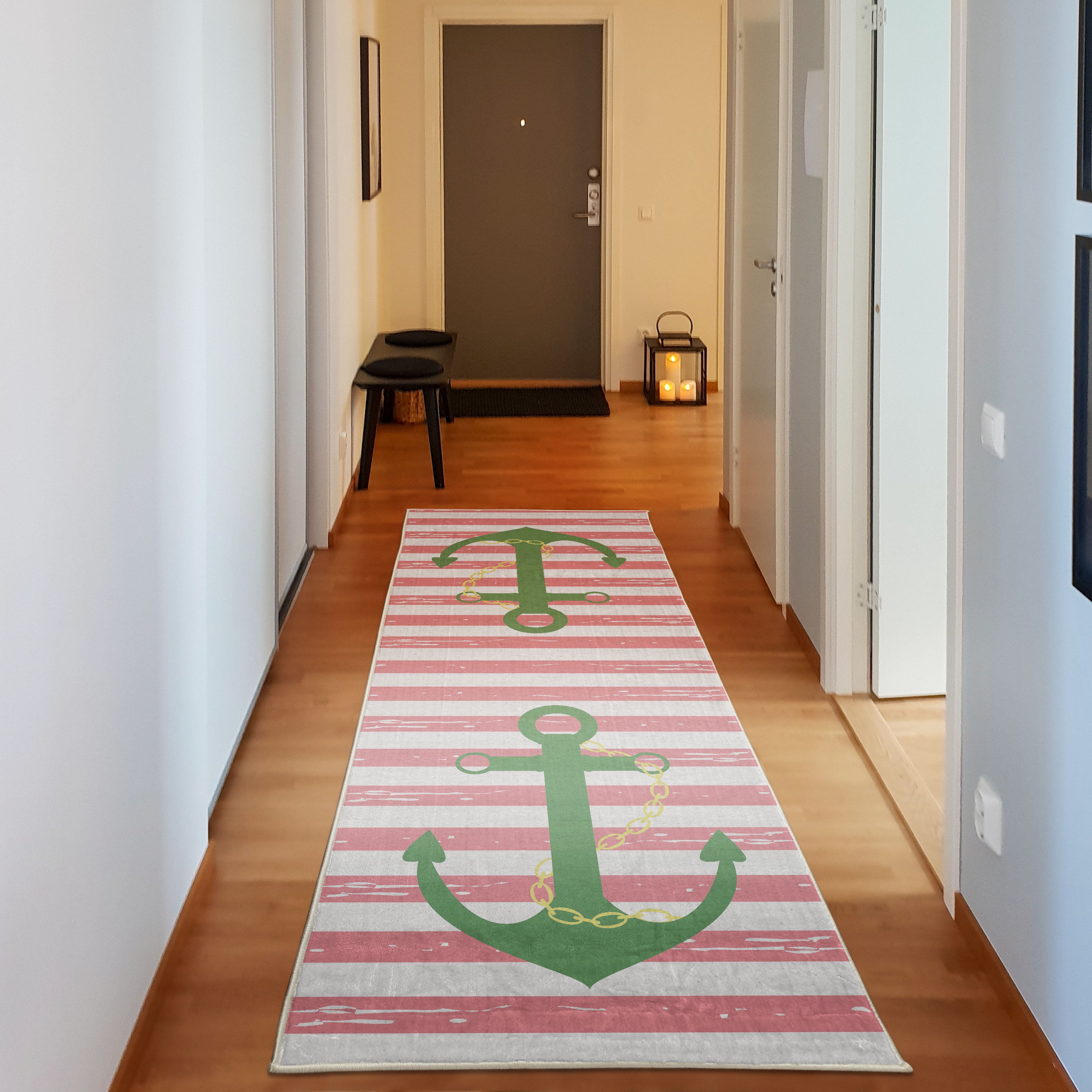 Striped Decorative Rug, Ship Anchor Chain Marine Life Inspired Lines ...