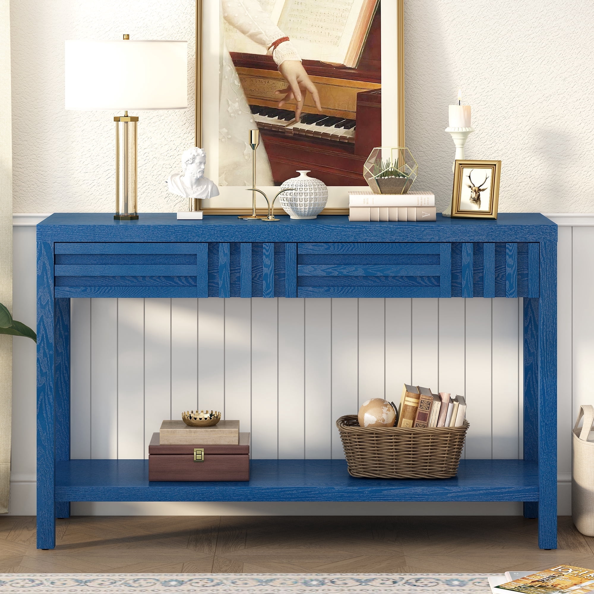 Striped Design Ash Veneer Modern Console Table for Entryway and Living ...