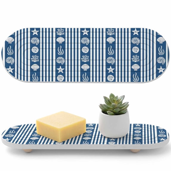 Striped Diatomaceous Earth Coasters, Ocean Navy Blue Starfish Shell ...
