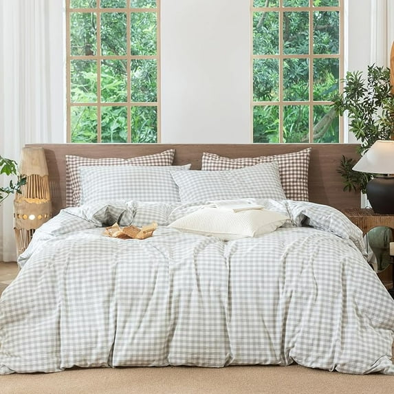 Striped Duvet Cover Set 100% Washed Cotton Linen Like Textured ...