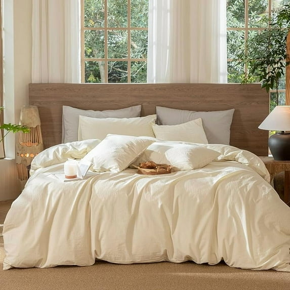 Striped Duvet Cover Set 100% Washed Cotton Linen Like Textured ...