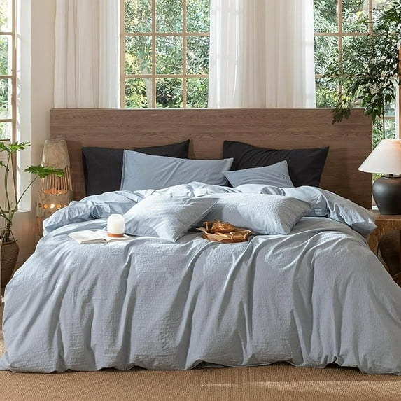 Striped Duvet Cover Set 100% Washed Cotton Linen Like Textured ...