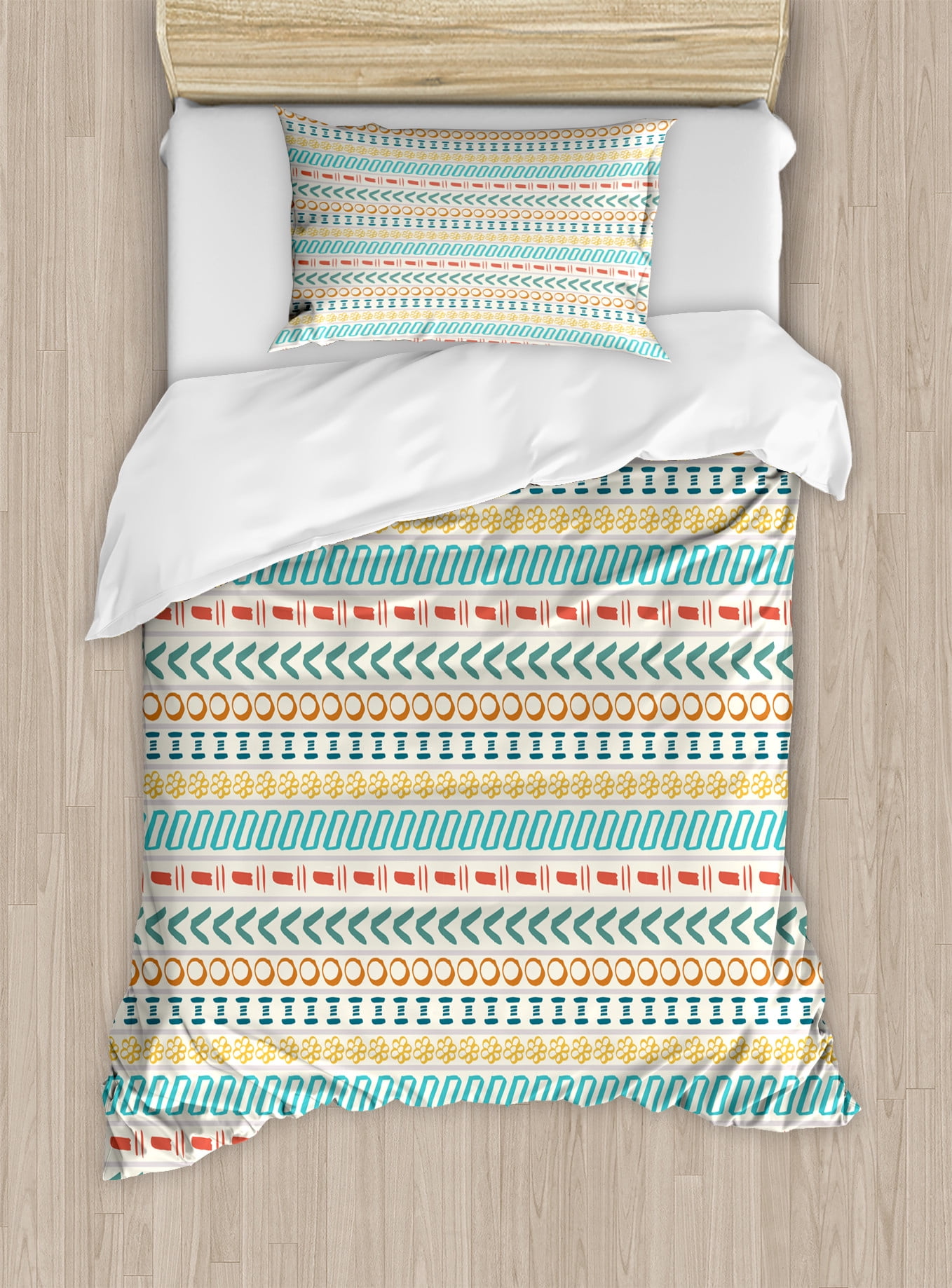 Striped Duvet Cover Set, Cultural Striped Boho Motif Traditional ...