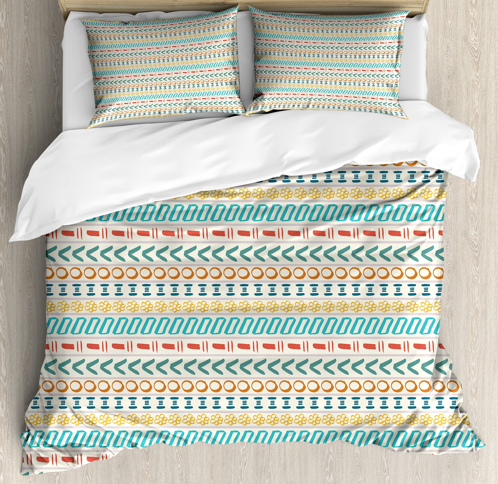 Striped Duvet Cover Set, Cultural Striped Boho Motif Traditional ...