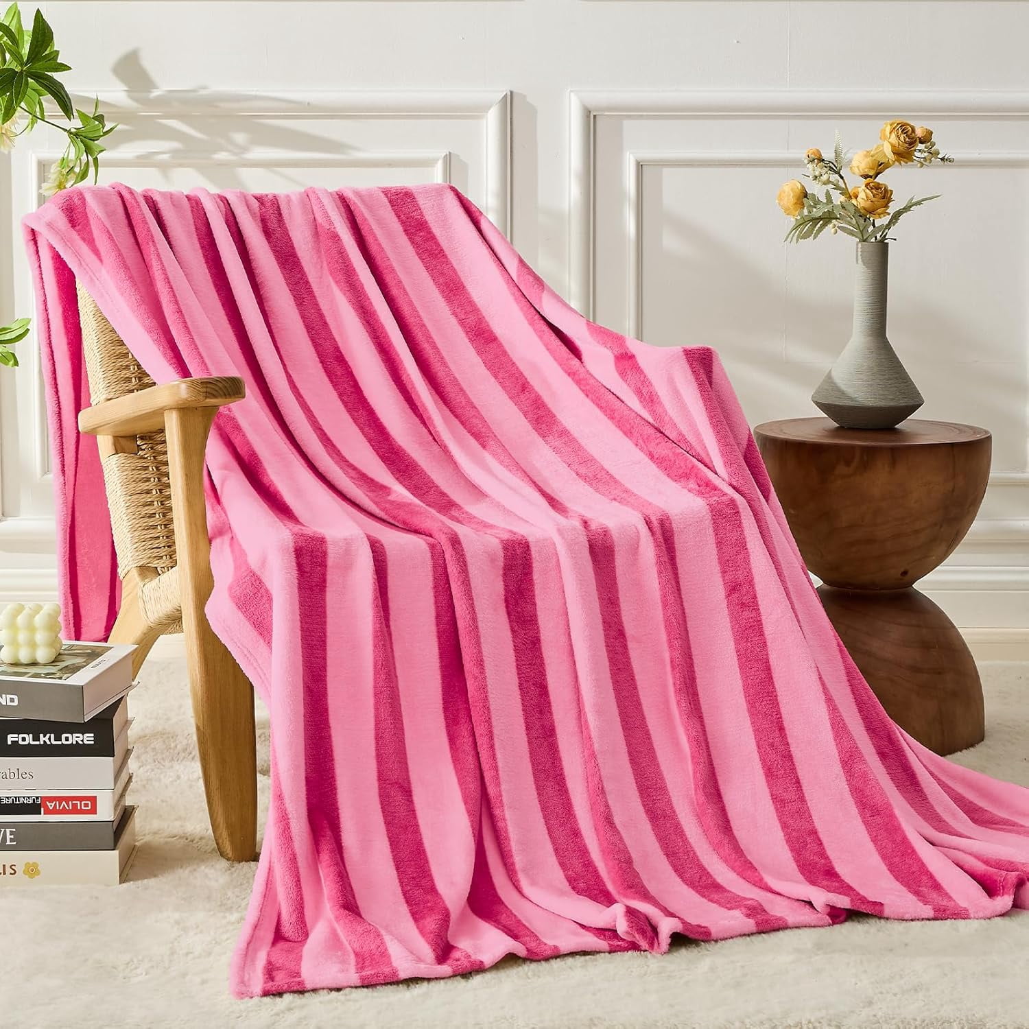Striped Flannel Throw Blanket - Soft Cozy Striped Blanket for Couch ...