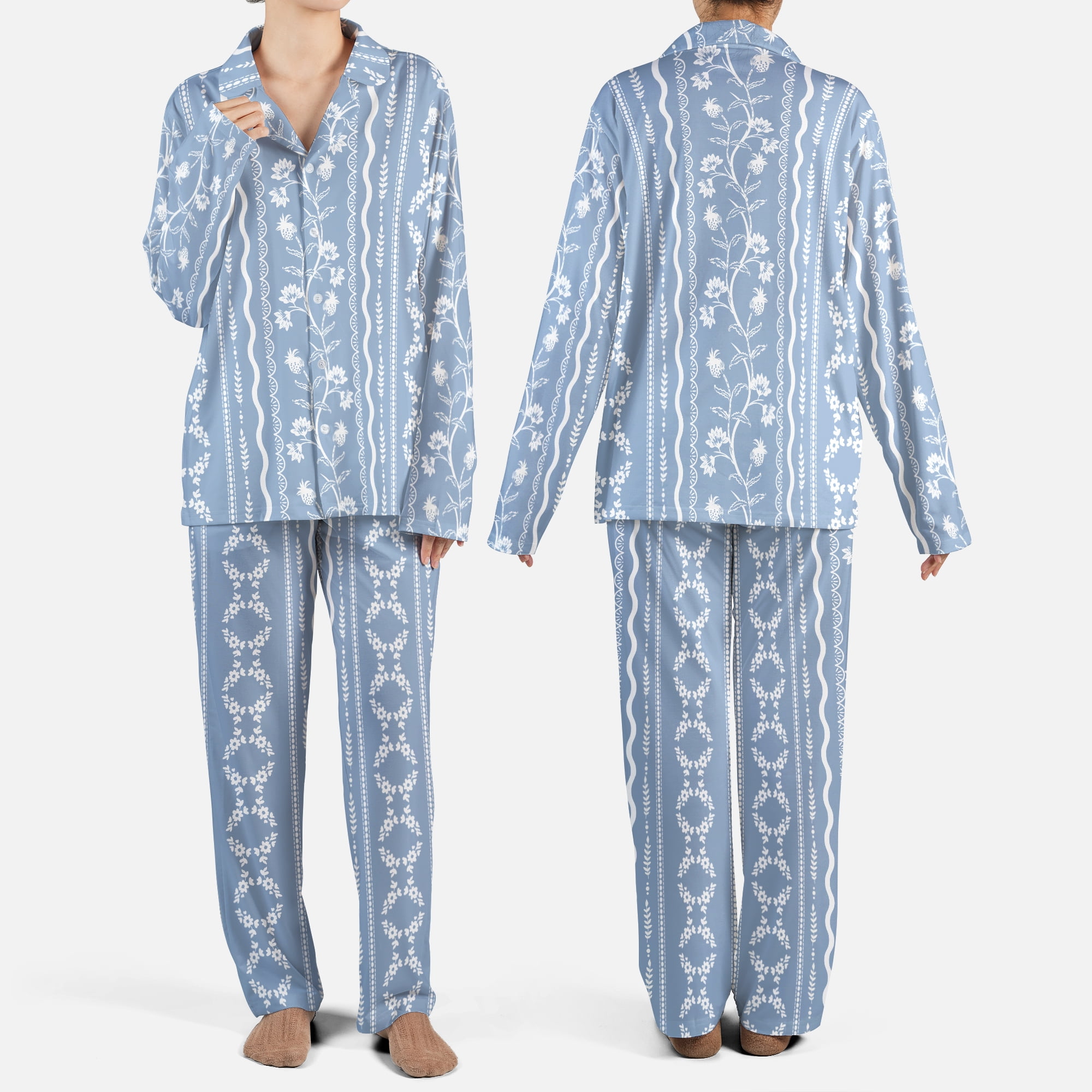 Striped Floral Pattern With Paisley And Indian Flower AOP Pajamas Set ...