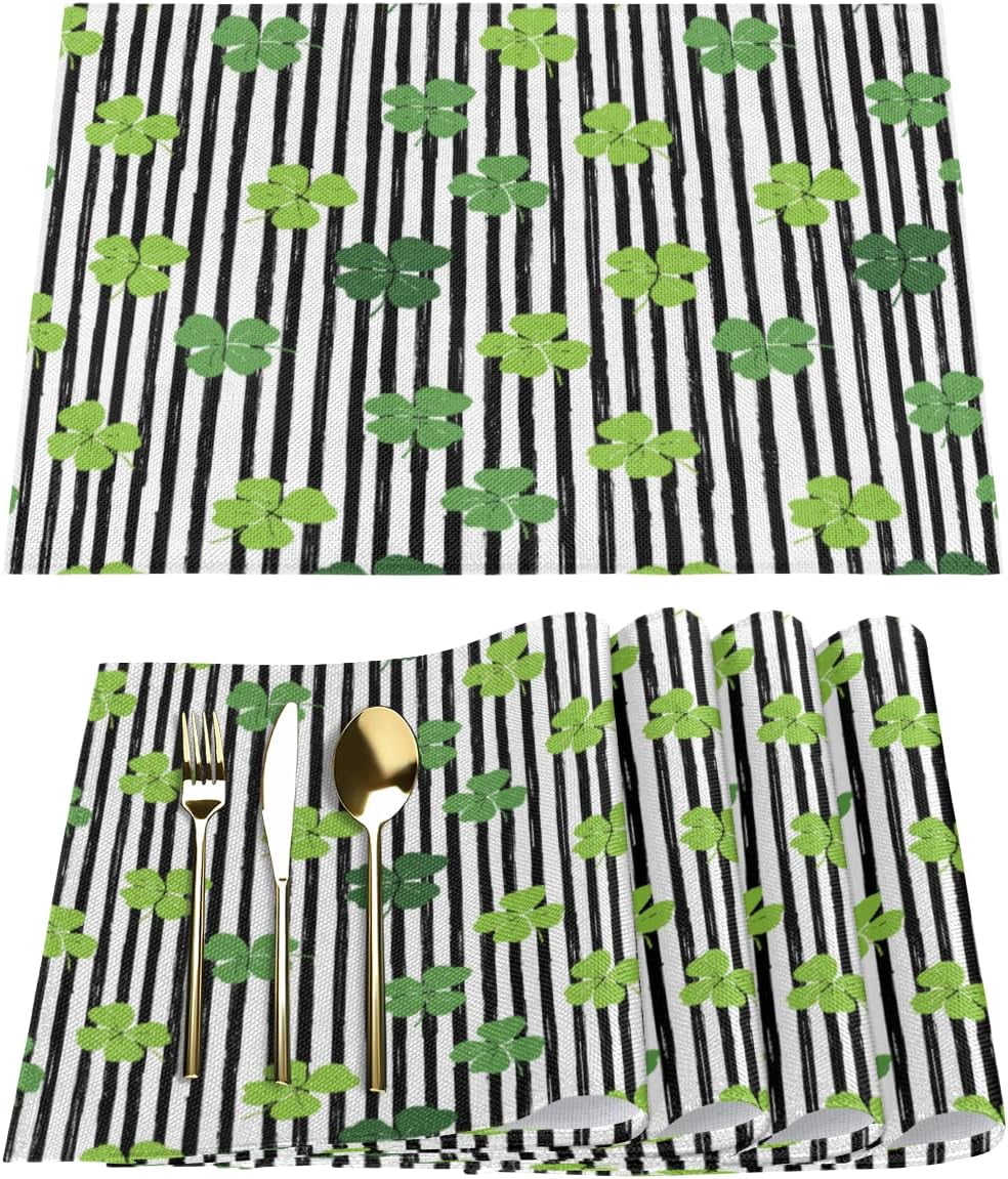 Striped Four Leaf Clover Placemats Set of 6 Rectangle Table Mats ...