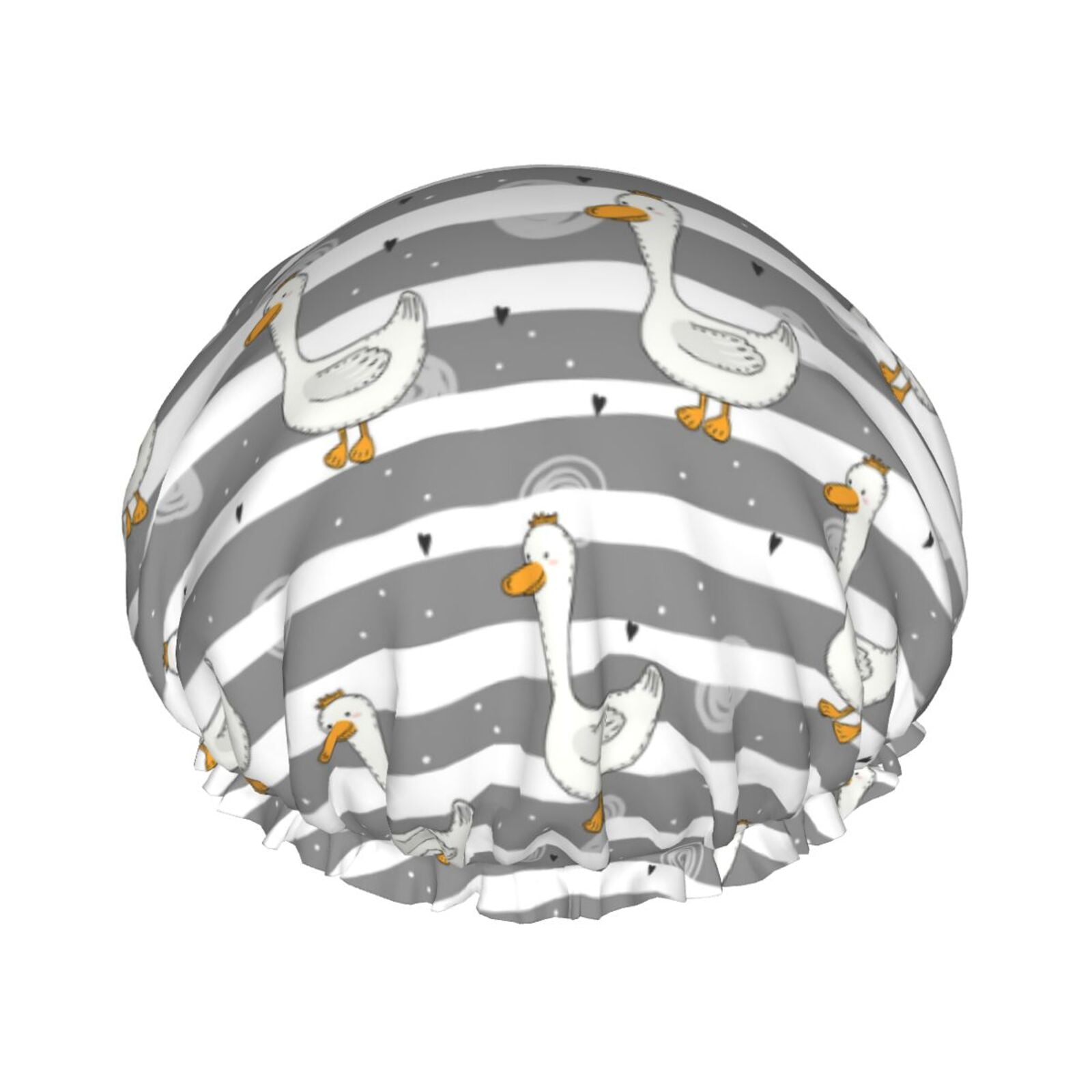 Striped Funny Cute Duck Shower Cap Reusable Waterproof, Double ...