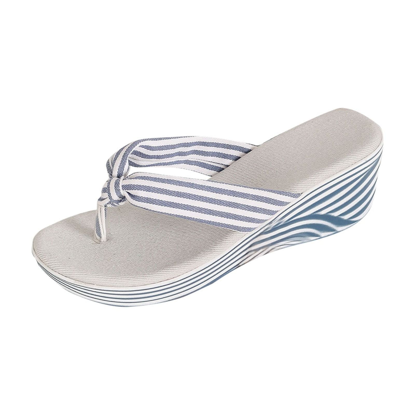 Striped Funny Thick Sole Wedges for Women Casual Soft Cozy Summer Flip ...