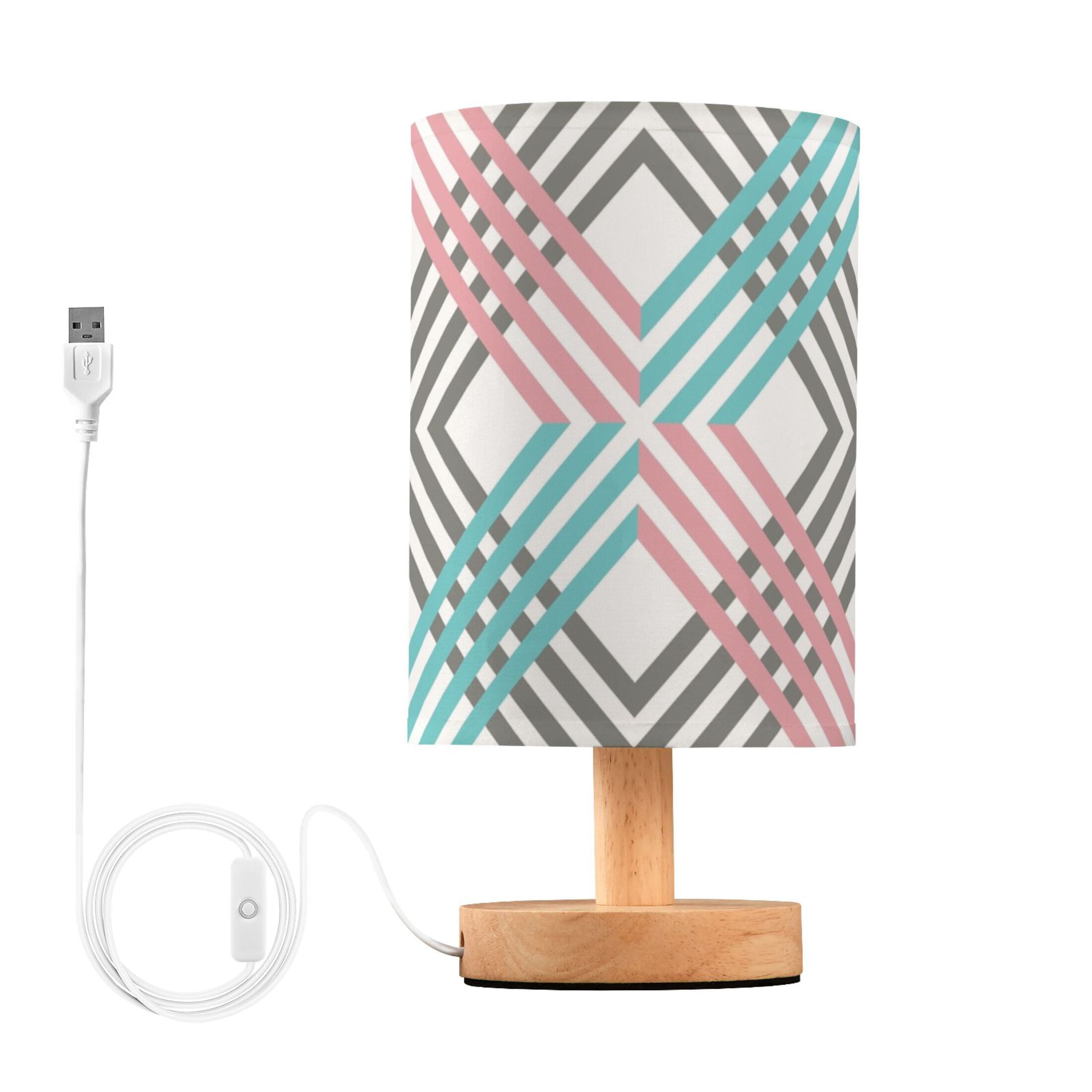 Striped Geometric Lines and Grids Bedside Table Lamp LED Warm Lights ...