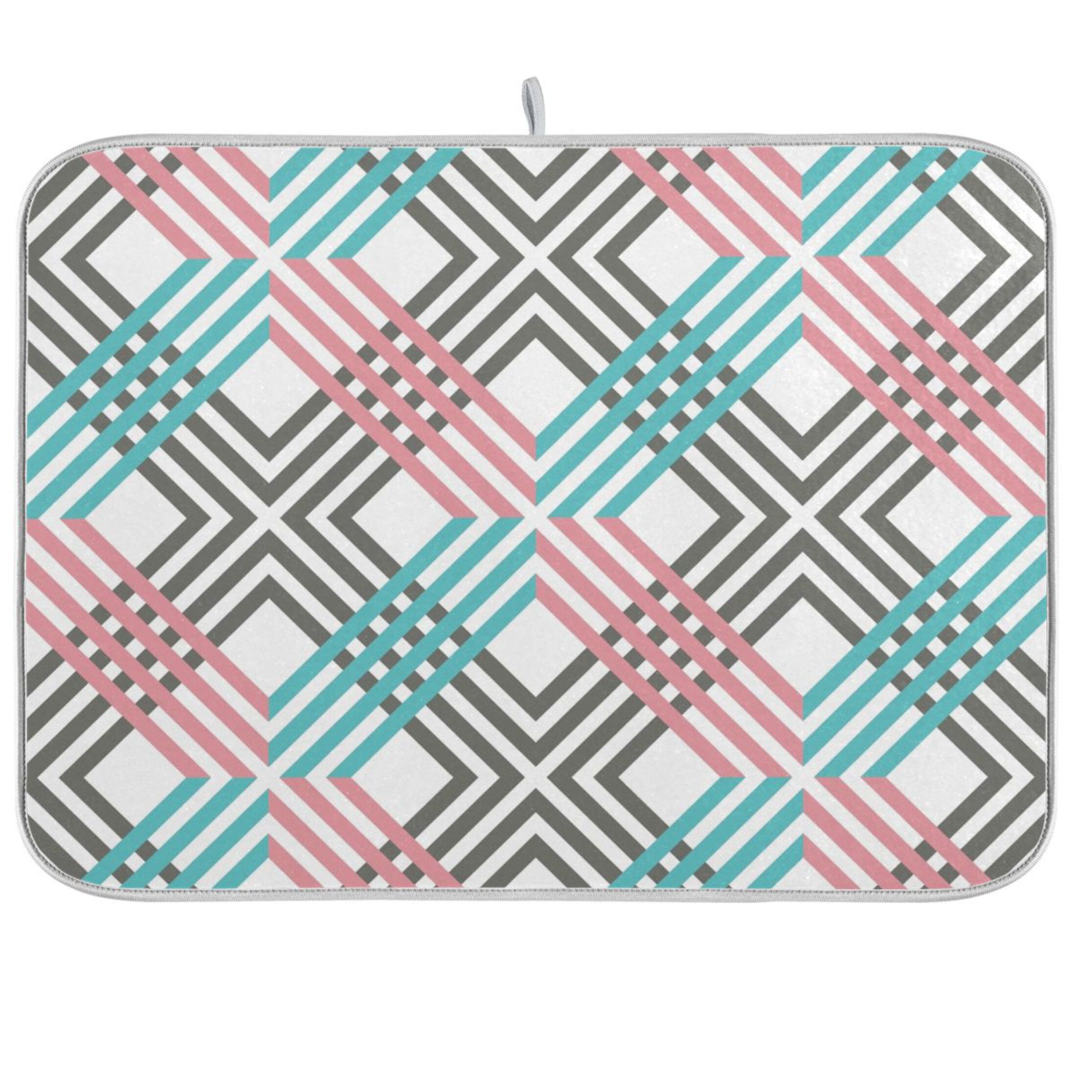 Striped Geometric Lines and Grids Dish Drying Mat Microfiber Kitchen ...