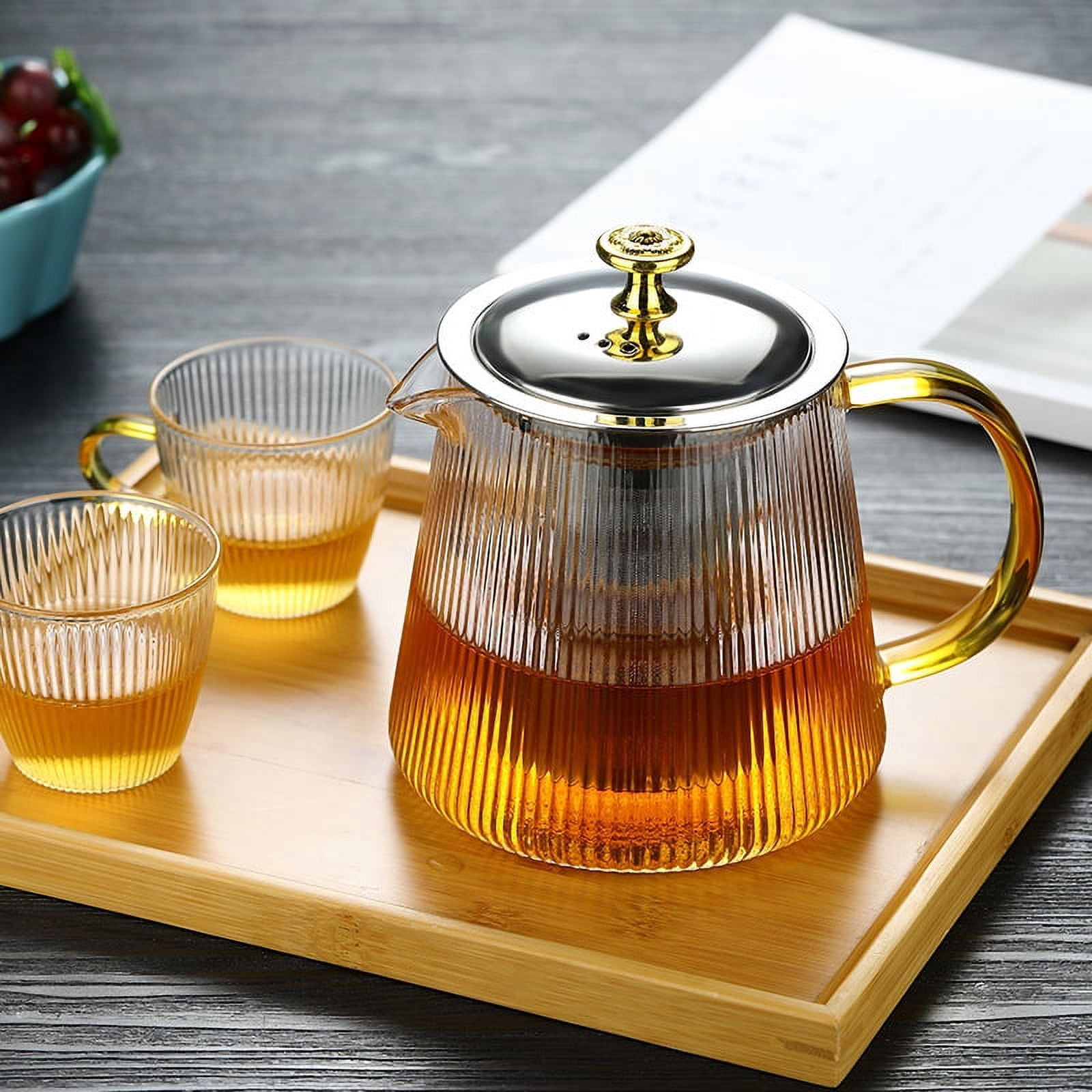 Striped Glass Teapot with Filter Teapot Glass Tea Set Teapot Stainless ...