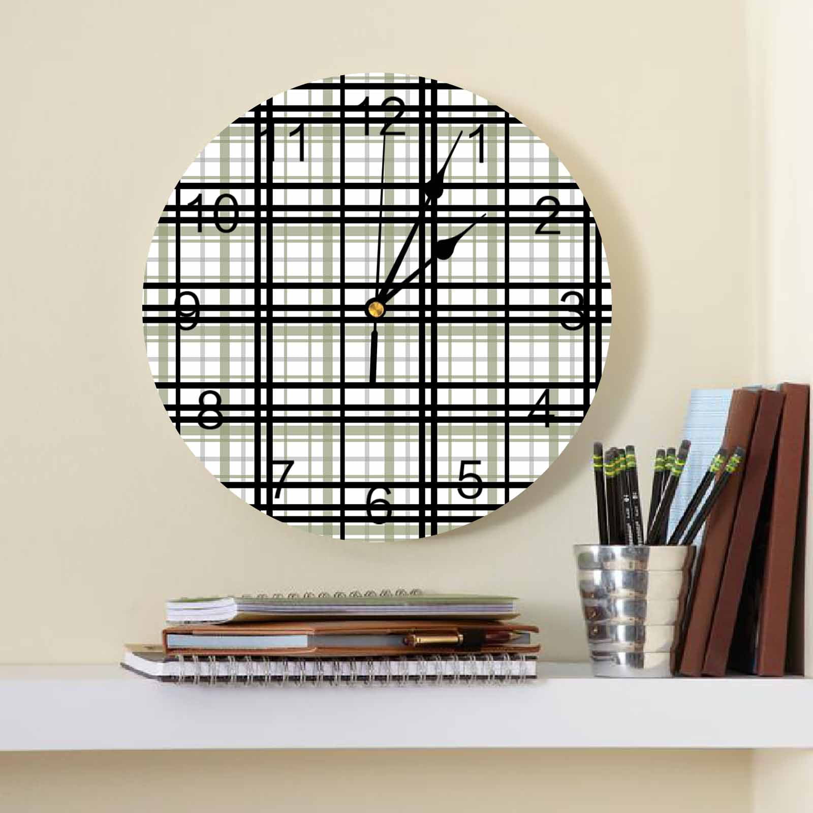 Striped Grid Texture Wall Clock Large Modern Kitch Dinning Round Wall ...