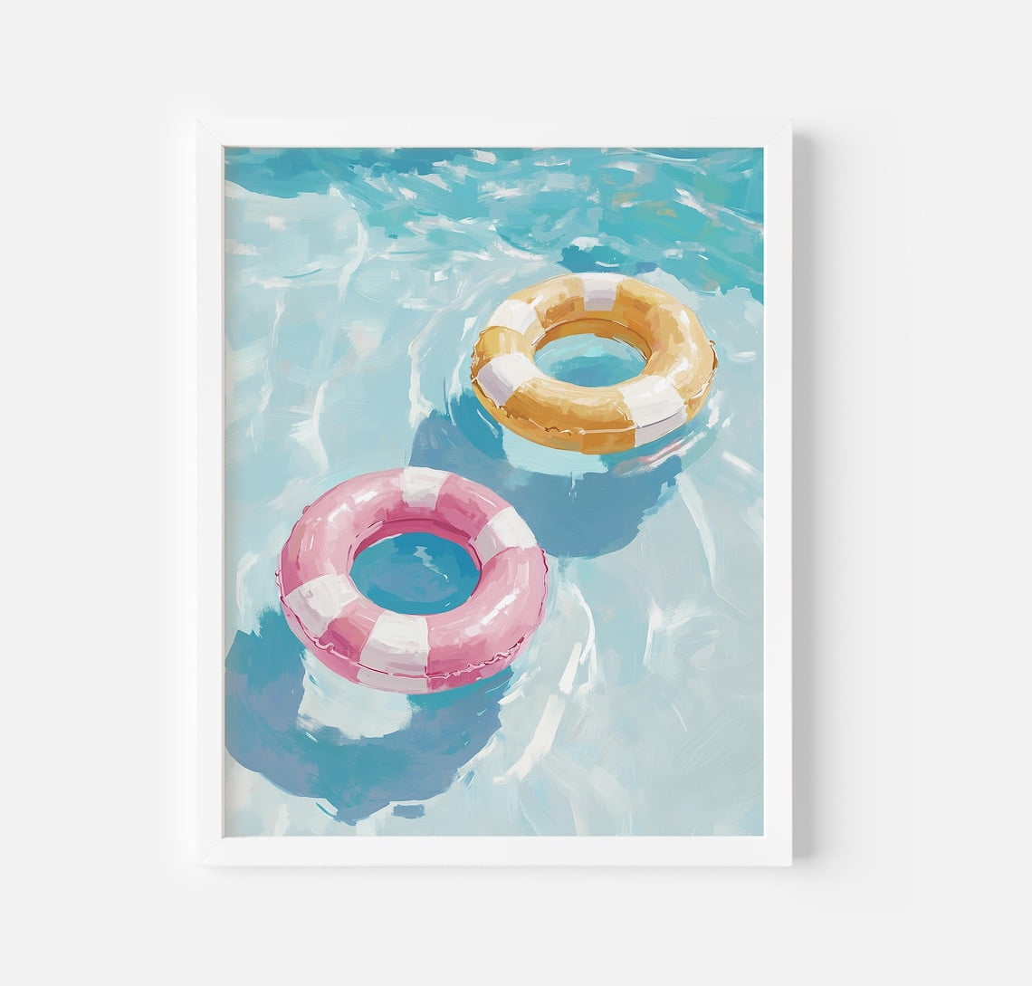 Striped Inner Tube : Pastel Beach House Art , Summer Pool Float Art ...