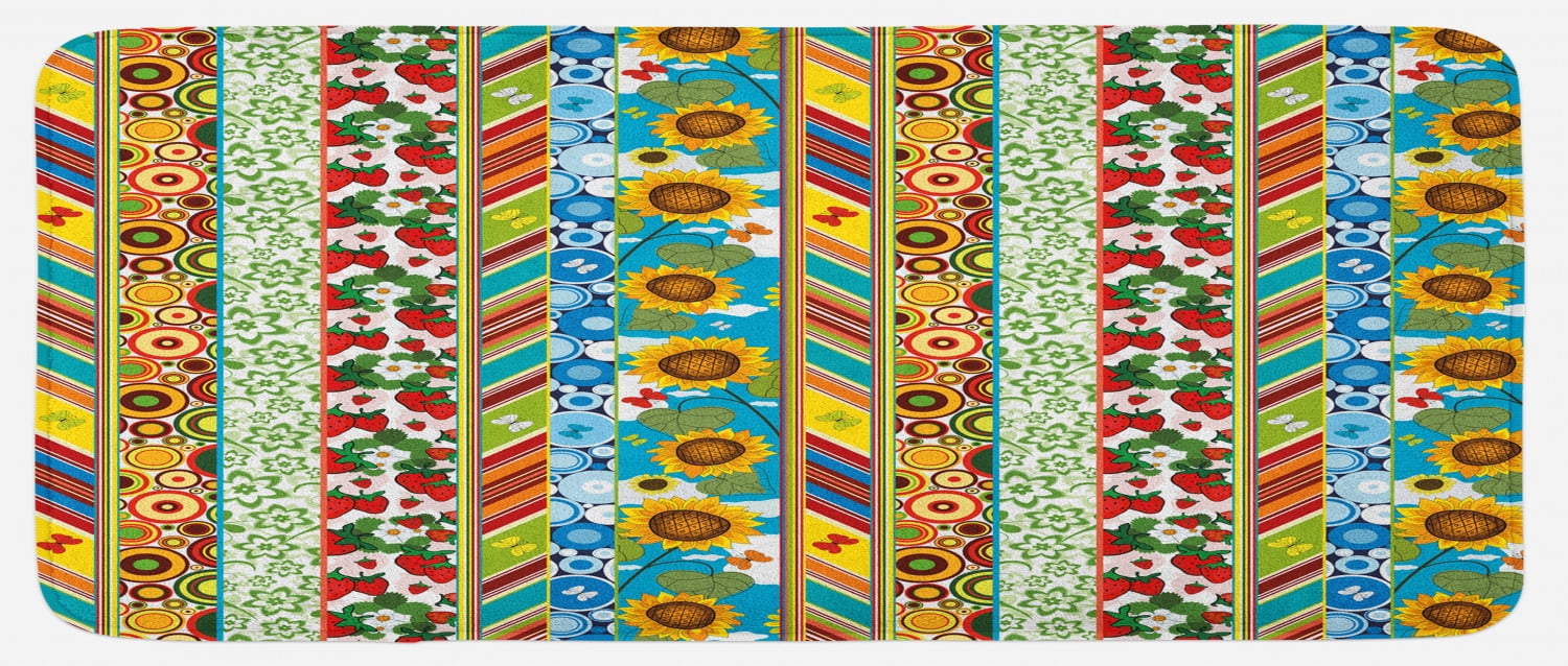 Striped Kitchen Mat, Colorful Summer Spring Retro Patchwork Style ...