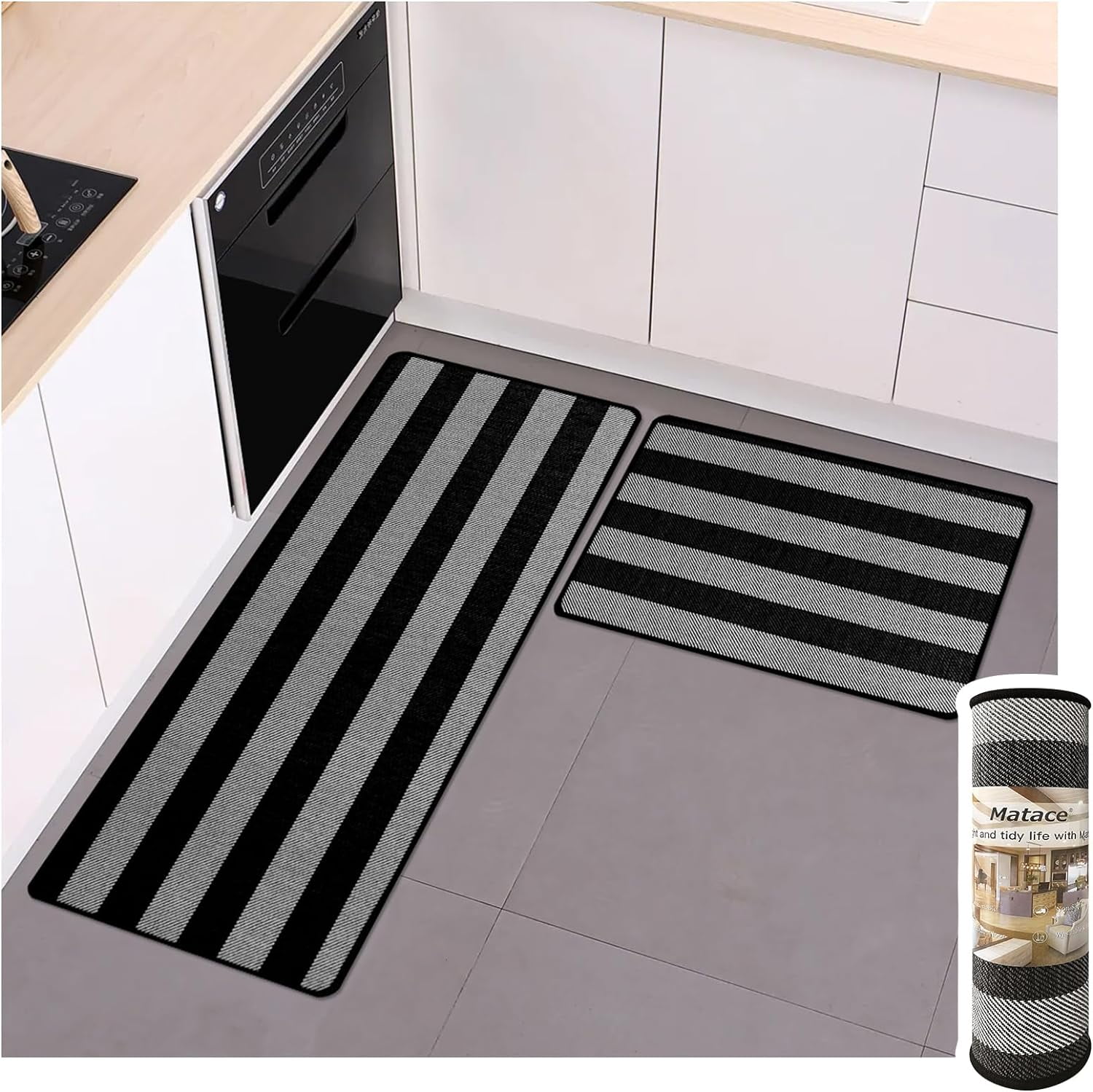 Striped Kitchen Rug Set - 2PCS 17x47 & 17x29, Modern Farmhouse Style ...