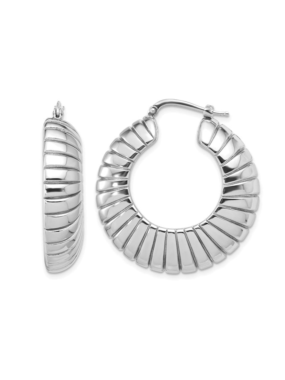 Gem & Harmony Striped Large Sterling Silver Hoop Earrings with Texture ...