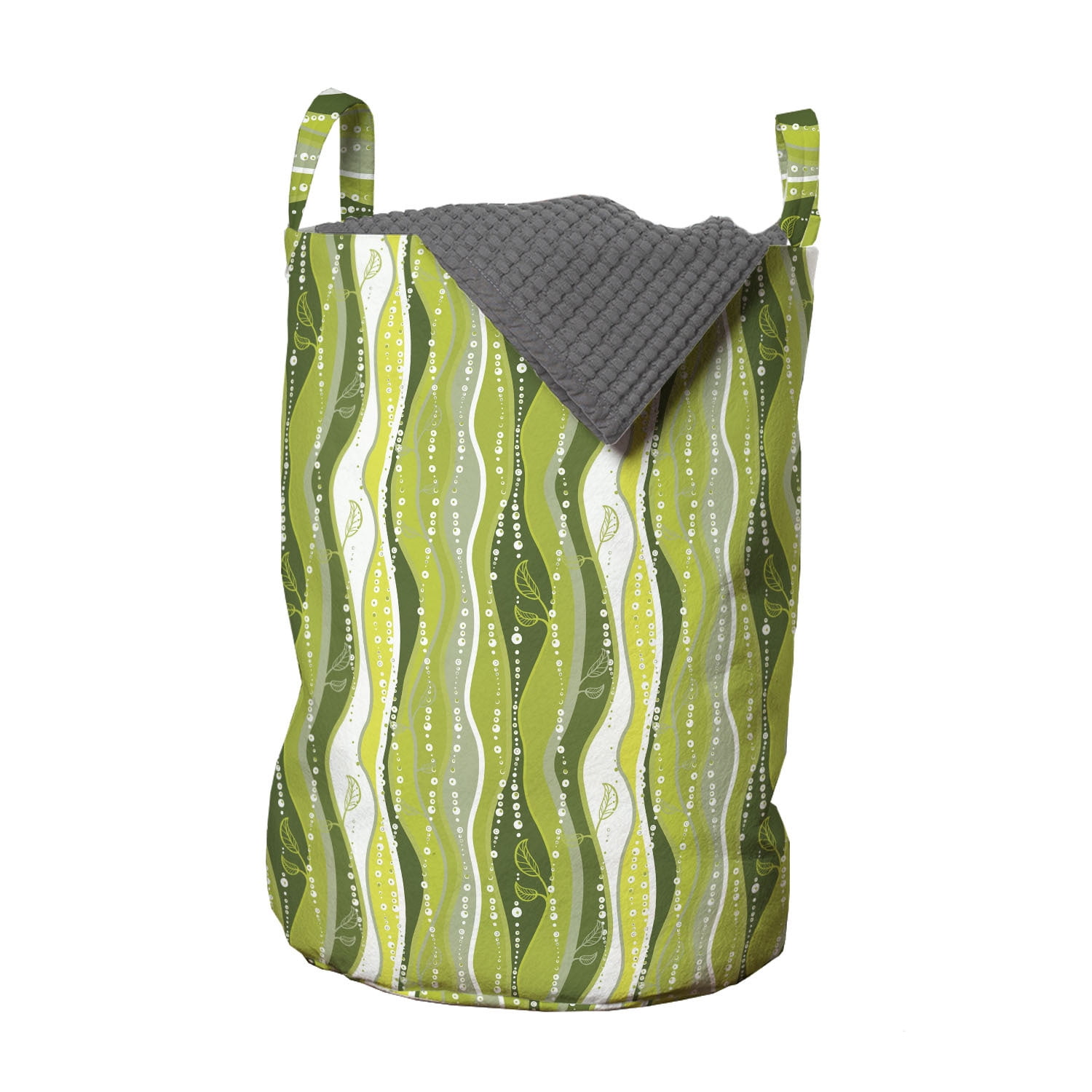 Striped Laundry Bag, Retro Wavy Leaf Lines with Digital Effects Unusual ...