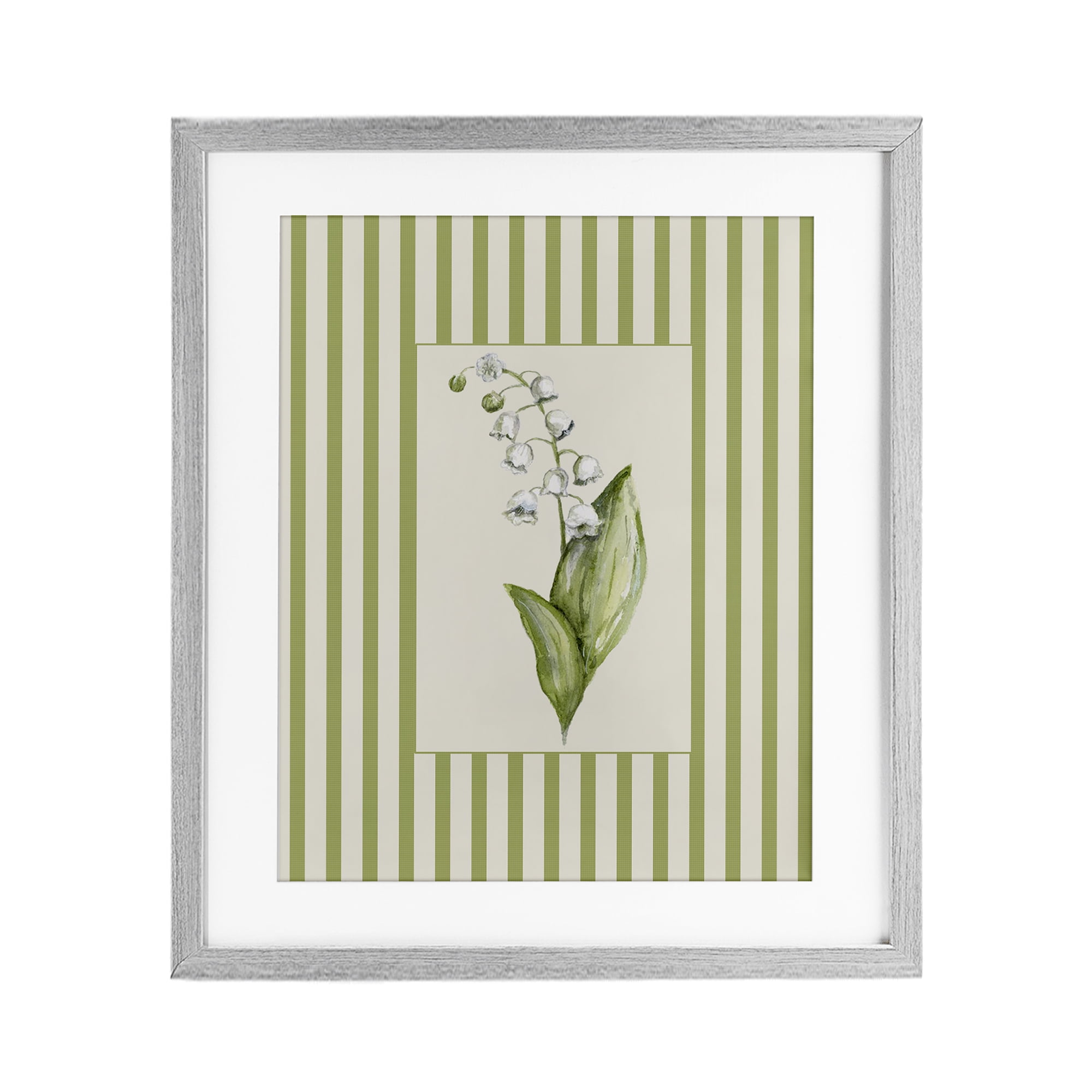 Striped Lily Of The Valley Gray Framed Print Under Glass, design by ...