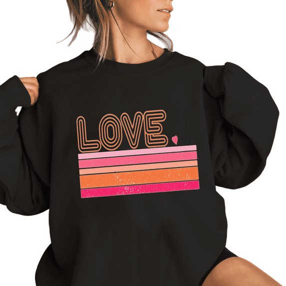 Striped Love Print Sweatshirt Sweatshirt Valentine's Black S-3XL ...