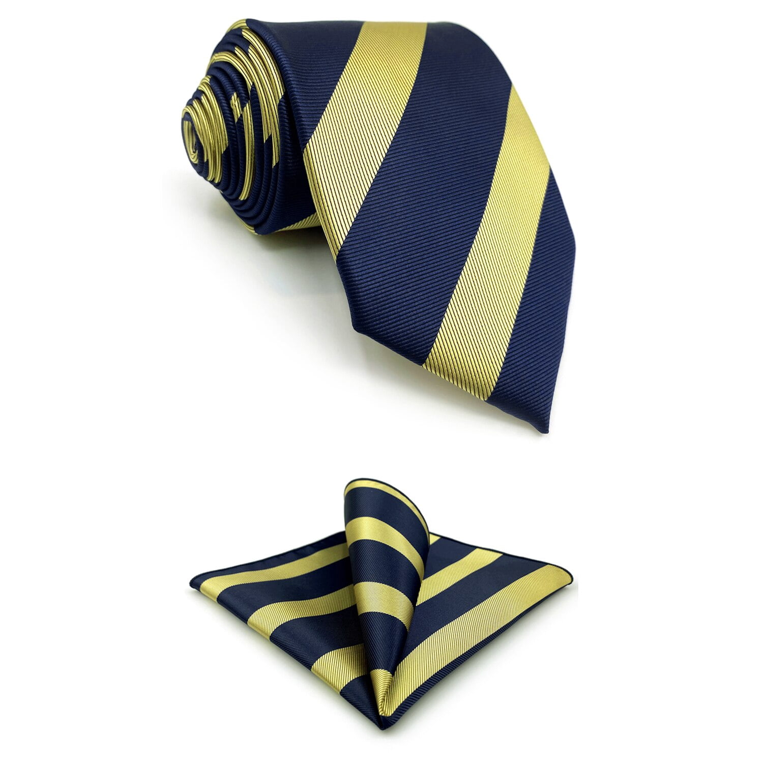 Striped Mens Necktie Set Golden Yellow Royal Blue Navy XL 160cm Big and ...