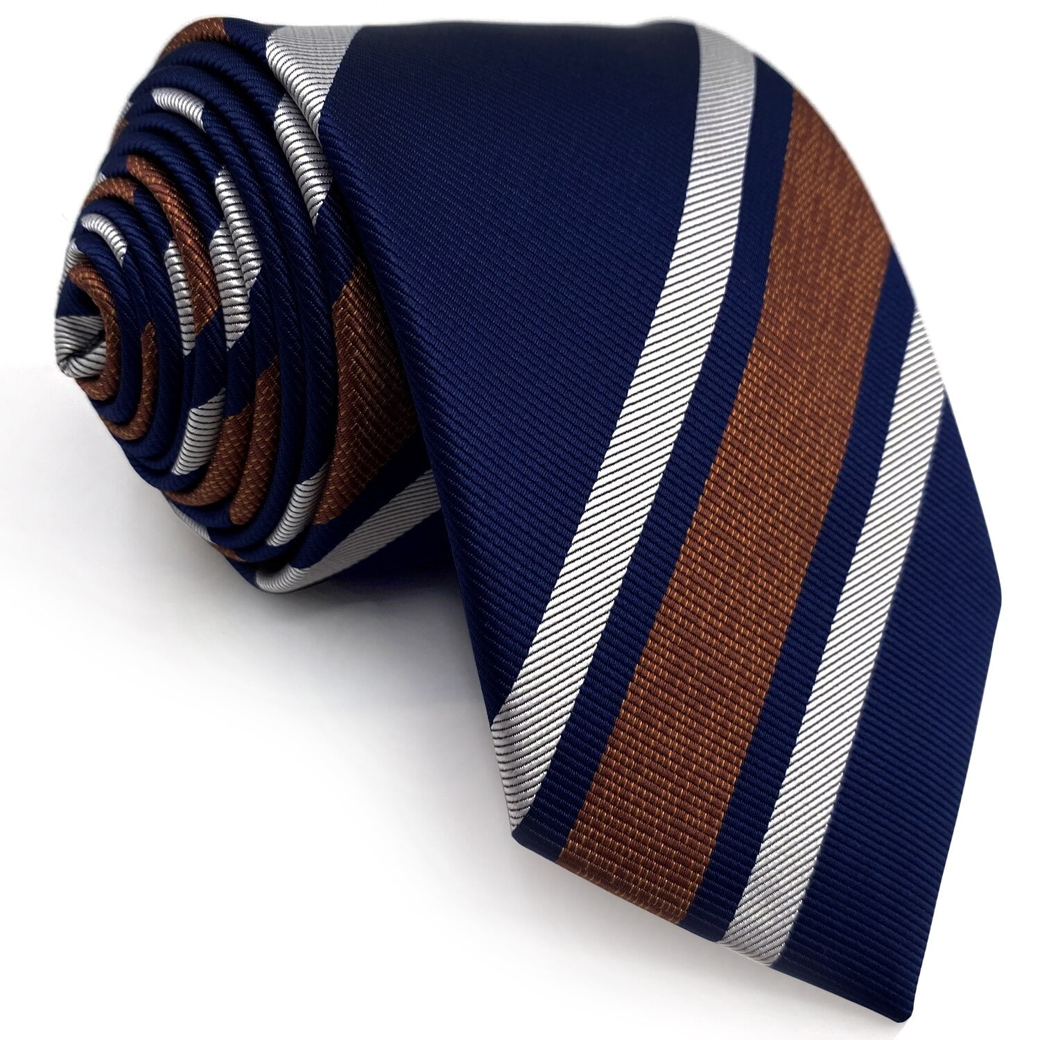 Striped Neckties for Men Navy Blue with White Brown Stripes Business ...