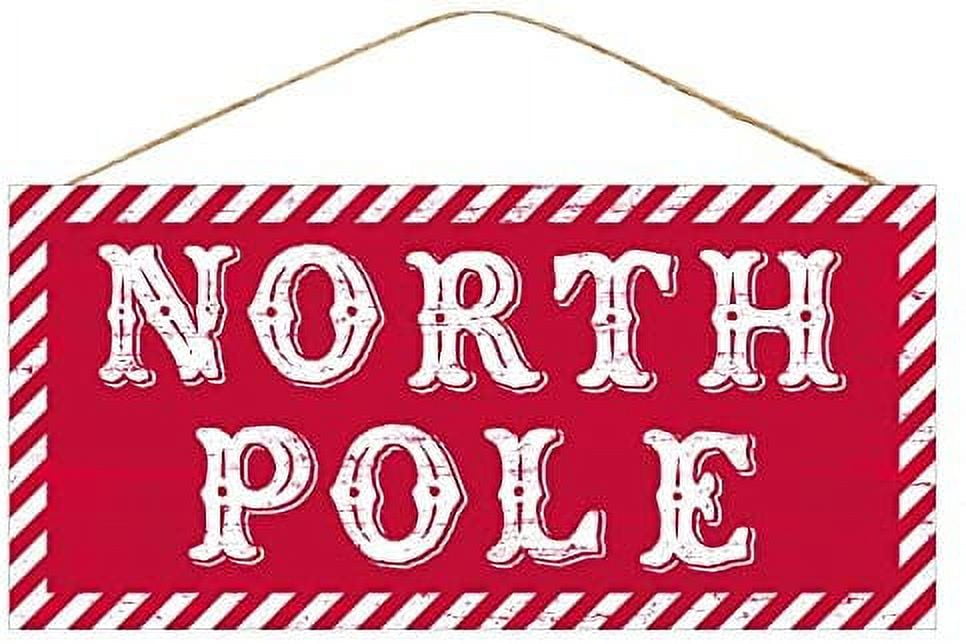 Striped North Pole Christmas Sign - 12.5" x 6", Red, White, Candy Cane ...