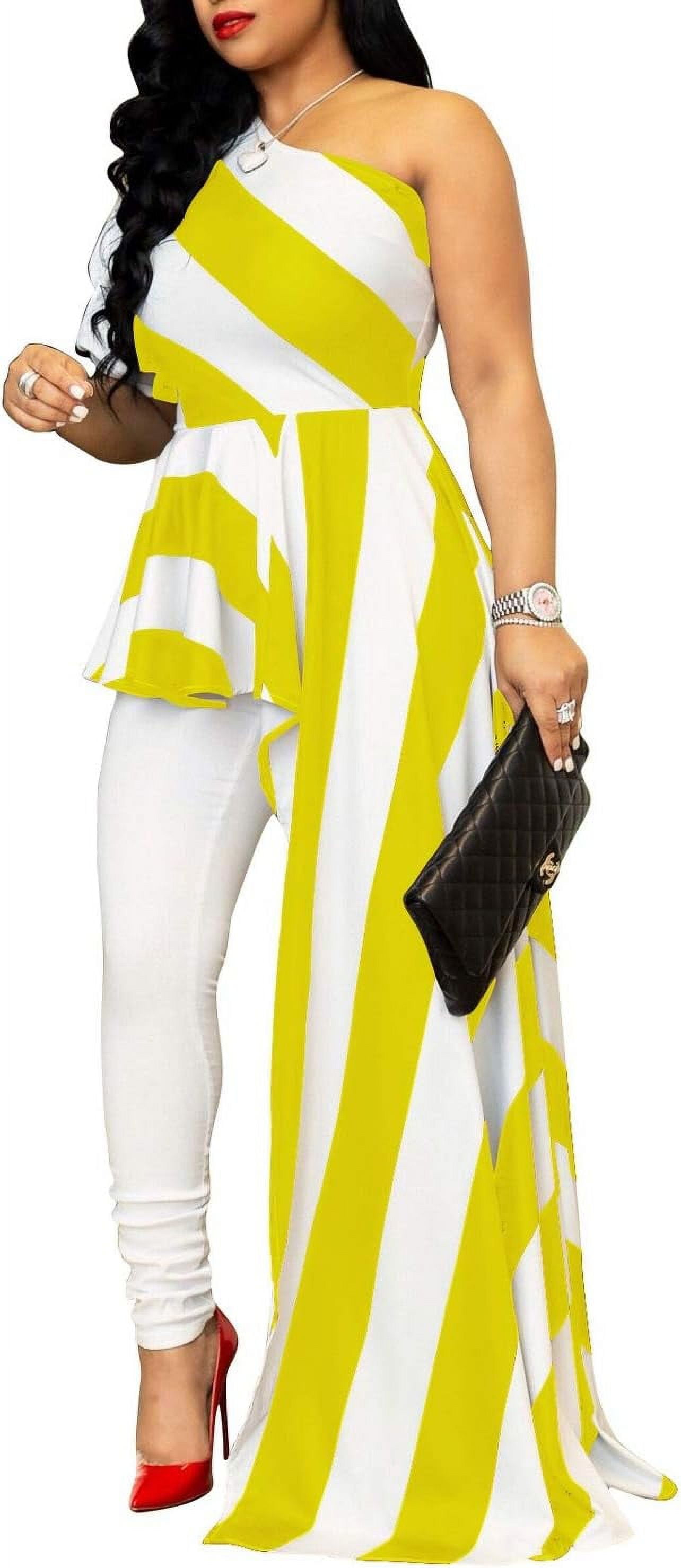 Striped One Shoulder High Low Irregular Blouse Top Women's Ruffle ...