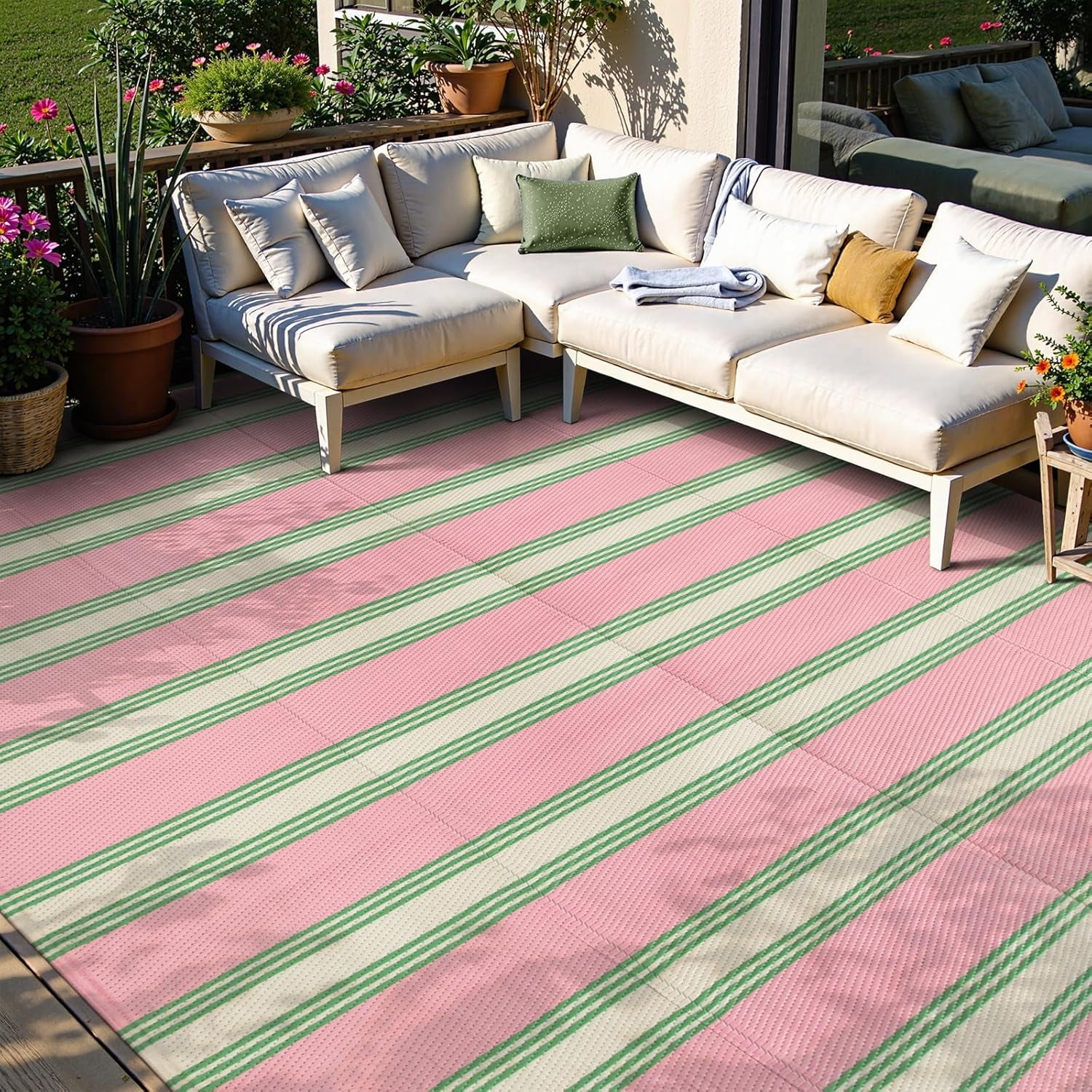 Striped Outdoor Rug Waterproof, 6x9 Reversible Outdoor Plastic Straw ...