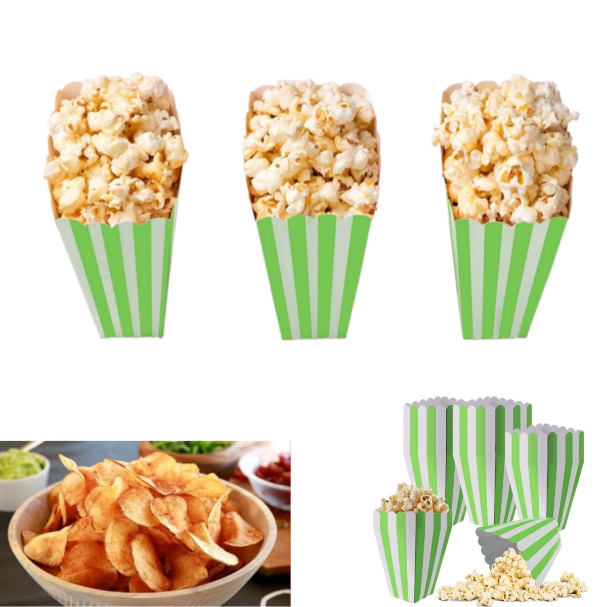 Striped Paper Popcorn Bags,Green Movie Decorations Cardboard Container ...