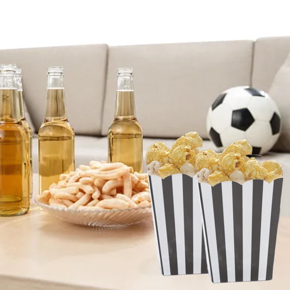 Striped Paper Popcorn Boxes for Birthday Parties and Movie Nights, 12 ...
