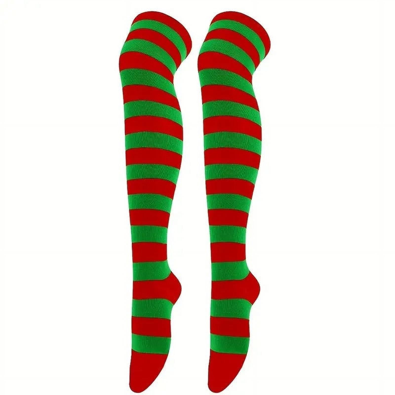 Striped Patterned Socks (Thigh High) Green and Red - Walmart.com