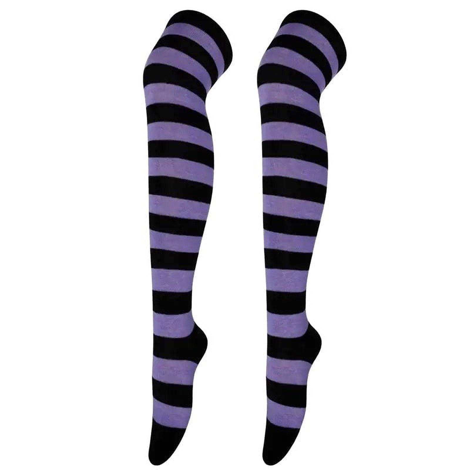 Striped Patterned Socks (Thigh High) Purple and Black - Walmart.com